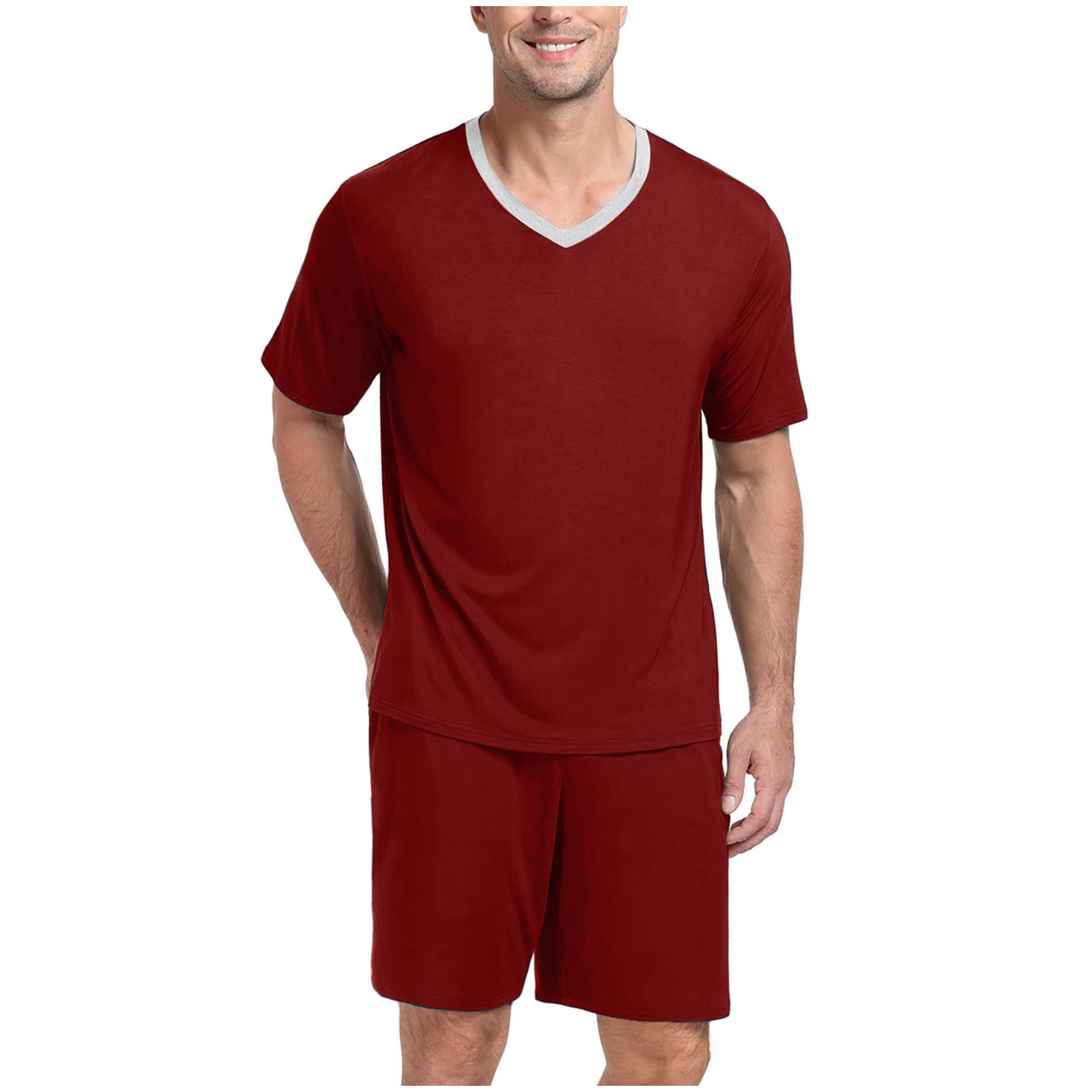 Dovford Mens Pajama Set Summer Pjs Sleepwear Nightwear Lightweight ...