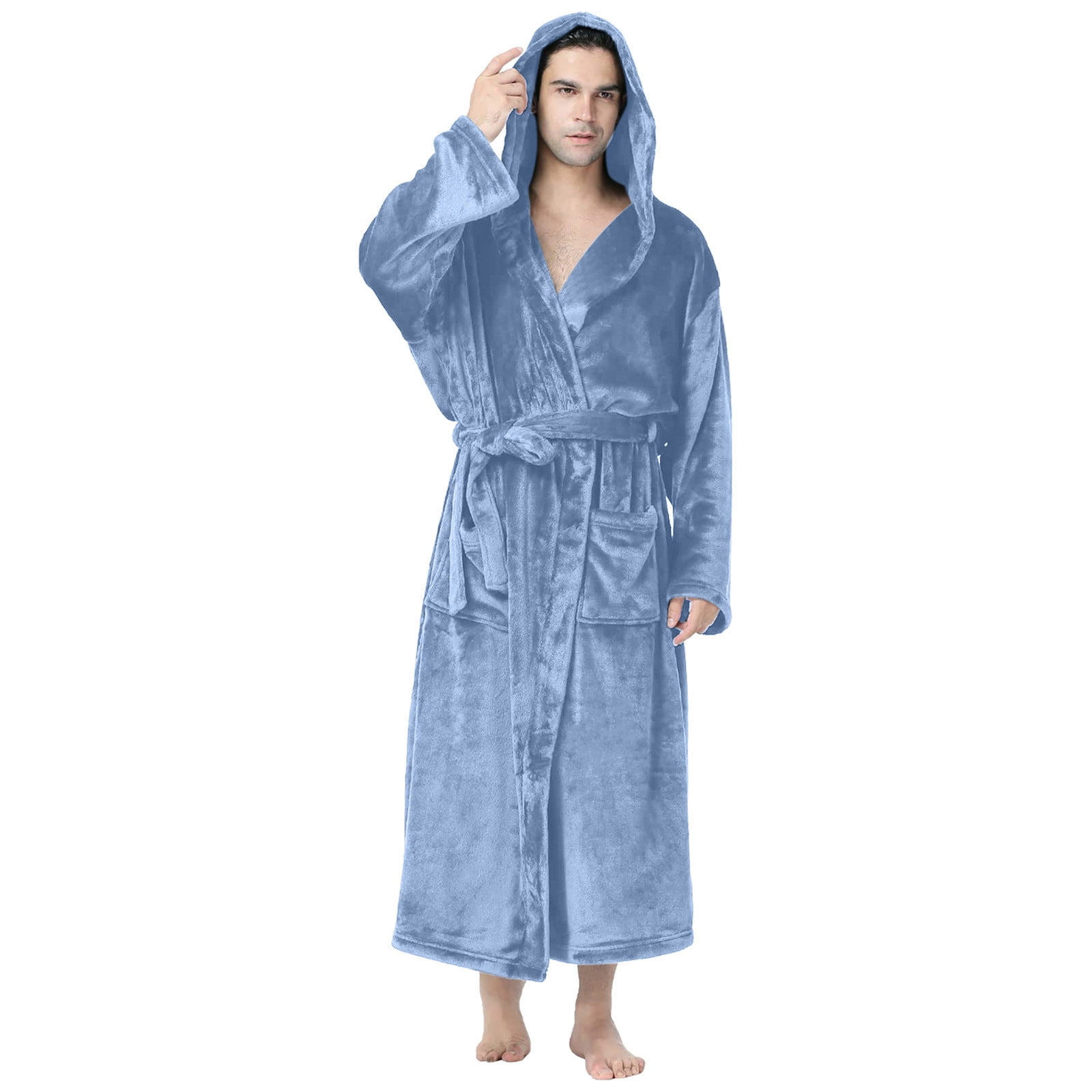 Dovford Mens Robes Big and Tall with Hood Plaid Flannel Fleece Contrast ...