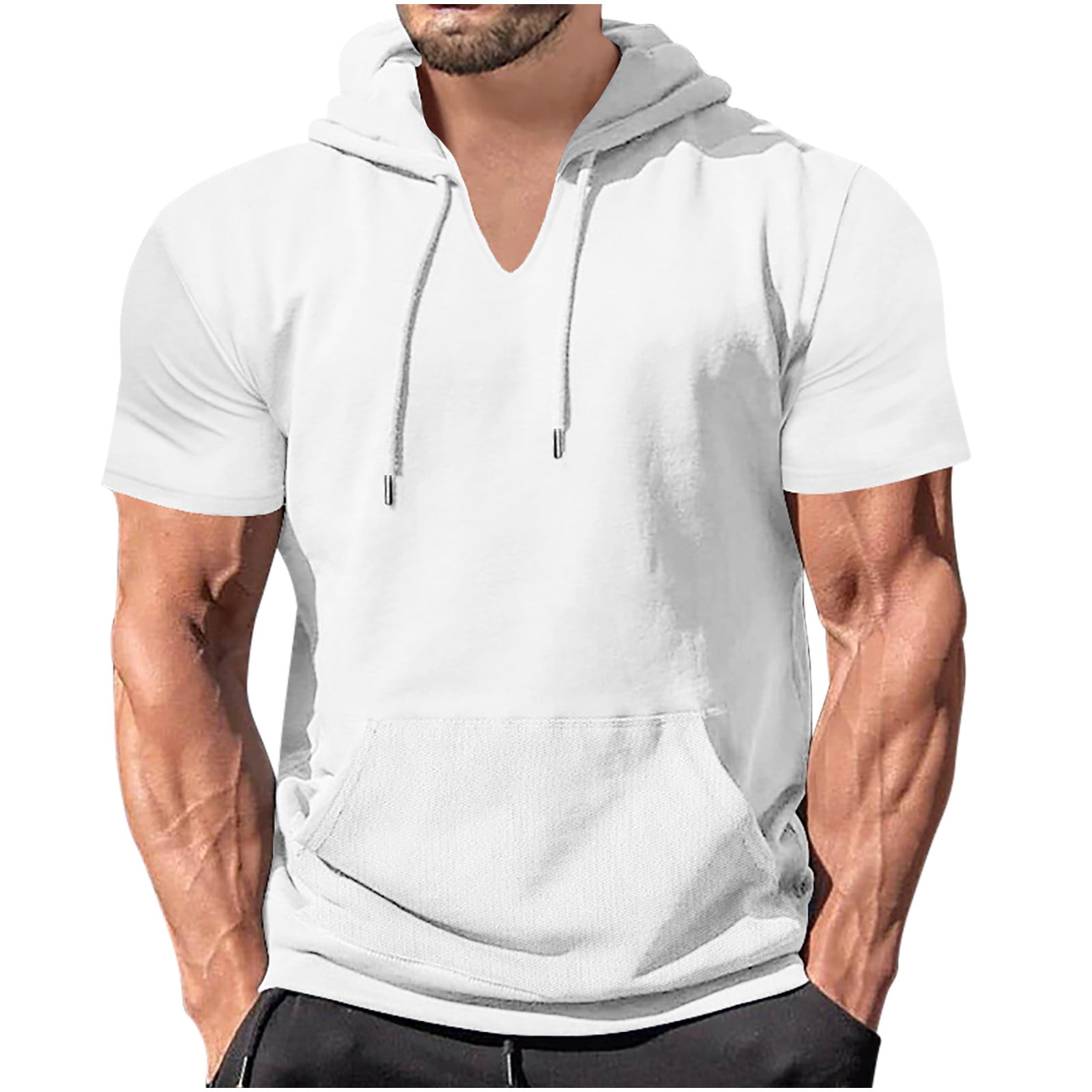 Dovford Mens Short Sleeve Hoodie Workout Gym Sweatshirts Casual ...