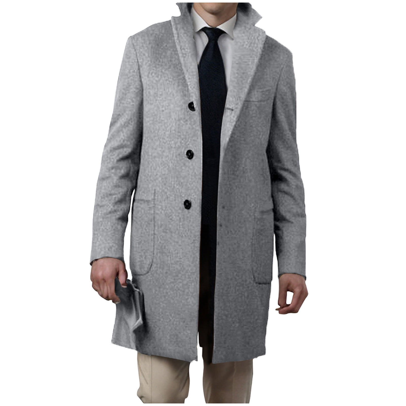 Dovford Mens Single Breasted Trench Coat Winter Pea Coat Notch Lapel ...
