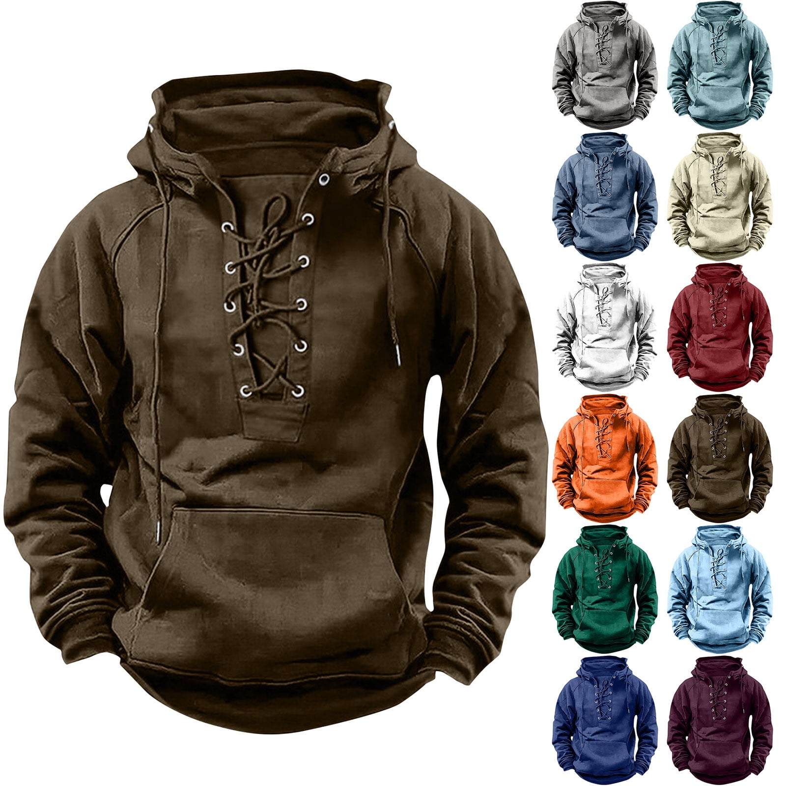 Dovford Mens Tactical Sweatshirts Lace Up Aztec Hooded Pullover Long ...