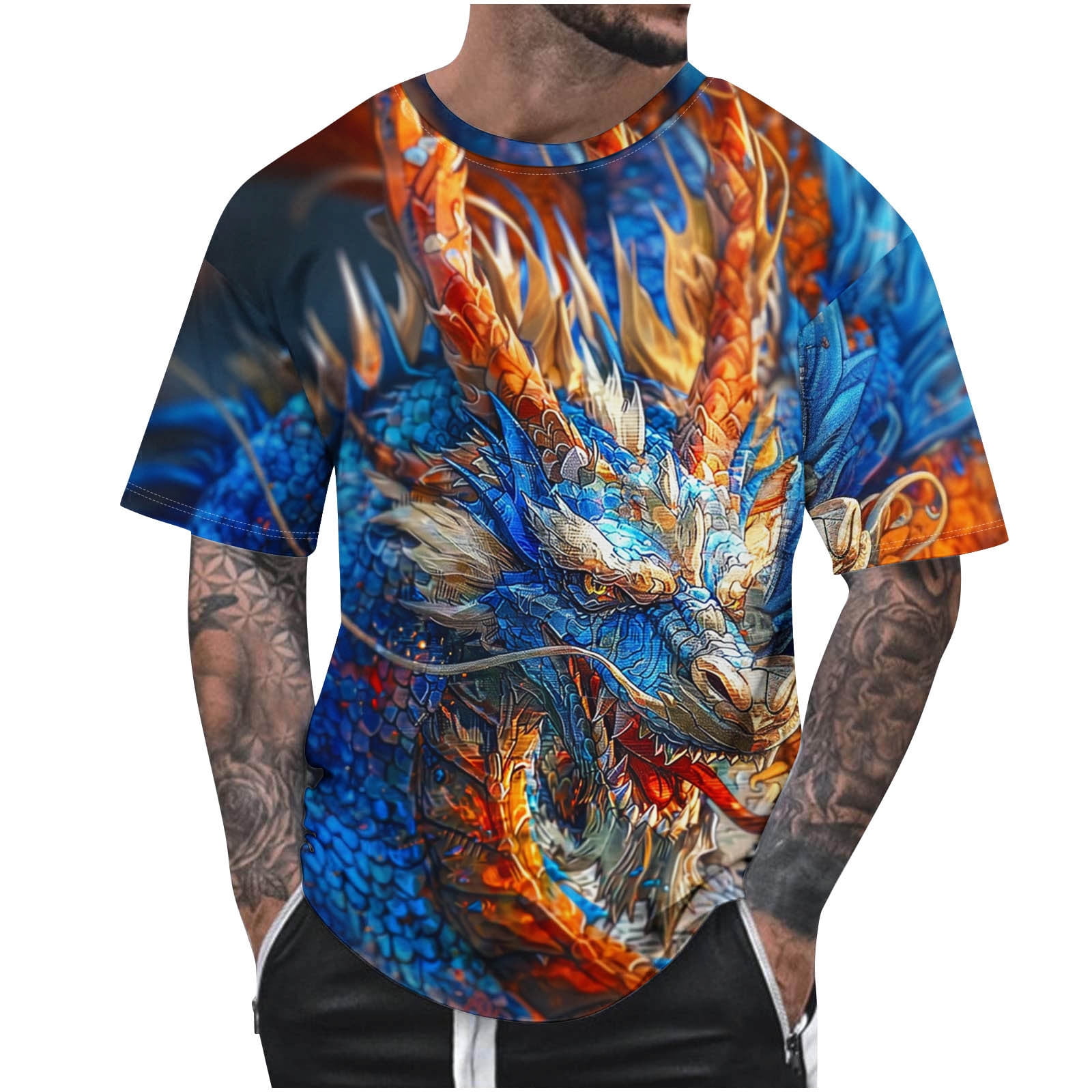 Dovford Mens Tshirts 2024 Summer Fashion Casual Men's Round Neck 3D ...