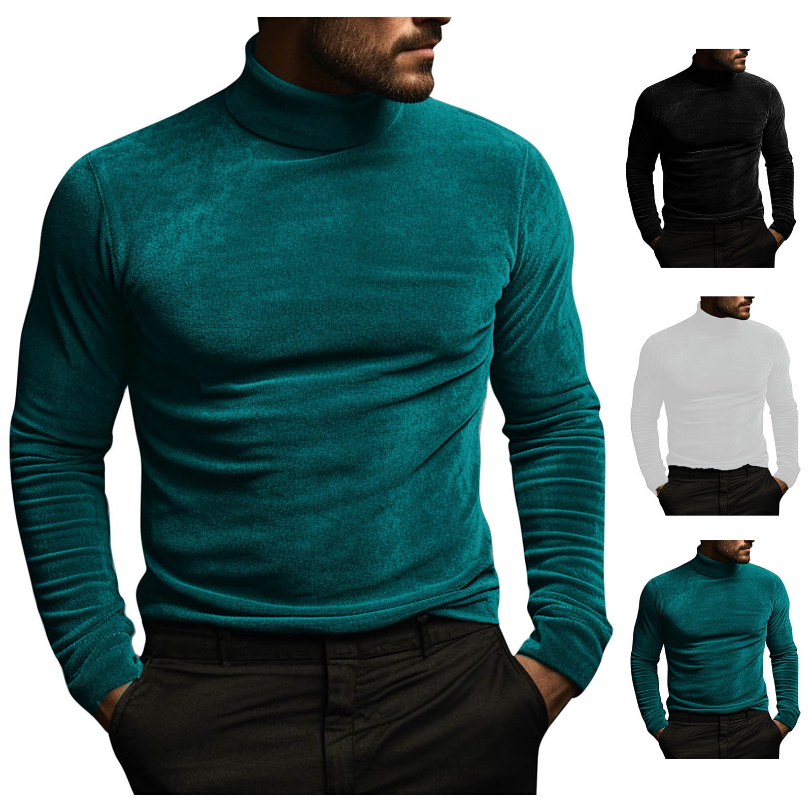 Dovford Mens Velvet Turtleneck Long Sleeve Pullover Basic Designed ...