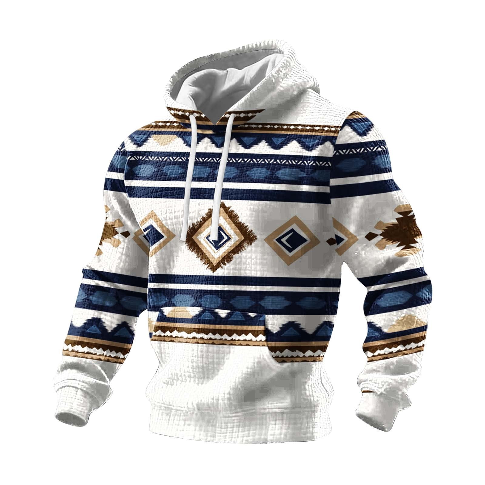 Dovford Mens Waffle Knit Geometric Print Hoodie Casual Pullover ...