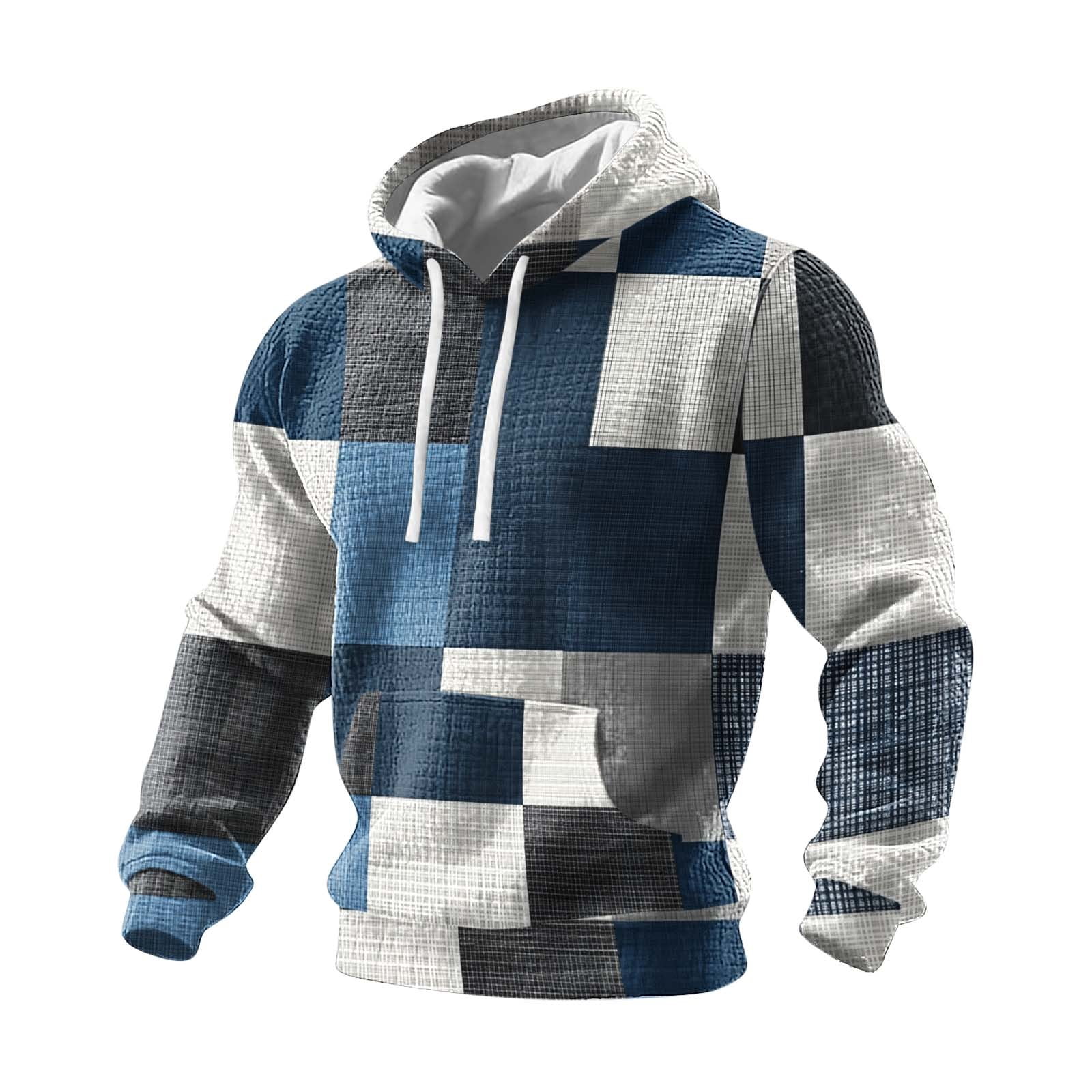 Dovford Mens Waffle Knit Geometric Print Hoodie Casual Pullover ...