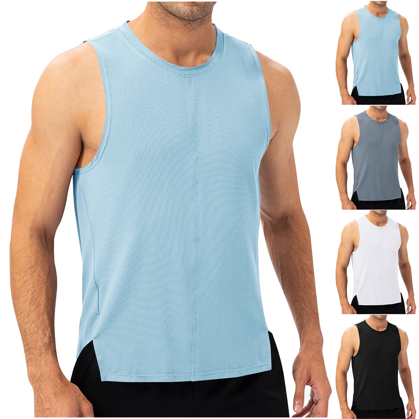 Dovford Mens Workout Quick-Dry Ligthweight Tank Tops Elastic Gym Muscle ...