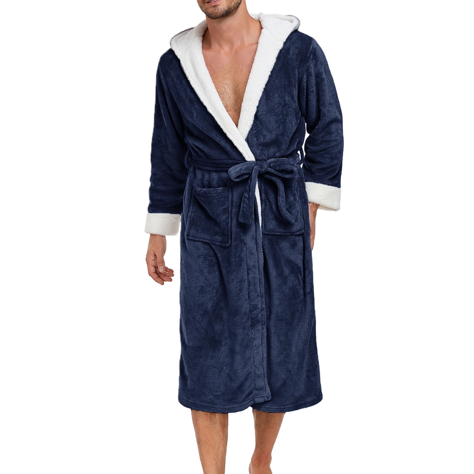 Dovford Plush Mens Robe with Hood, Hooded Long Sleeve Robes for Men ...