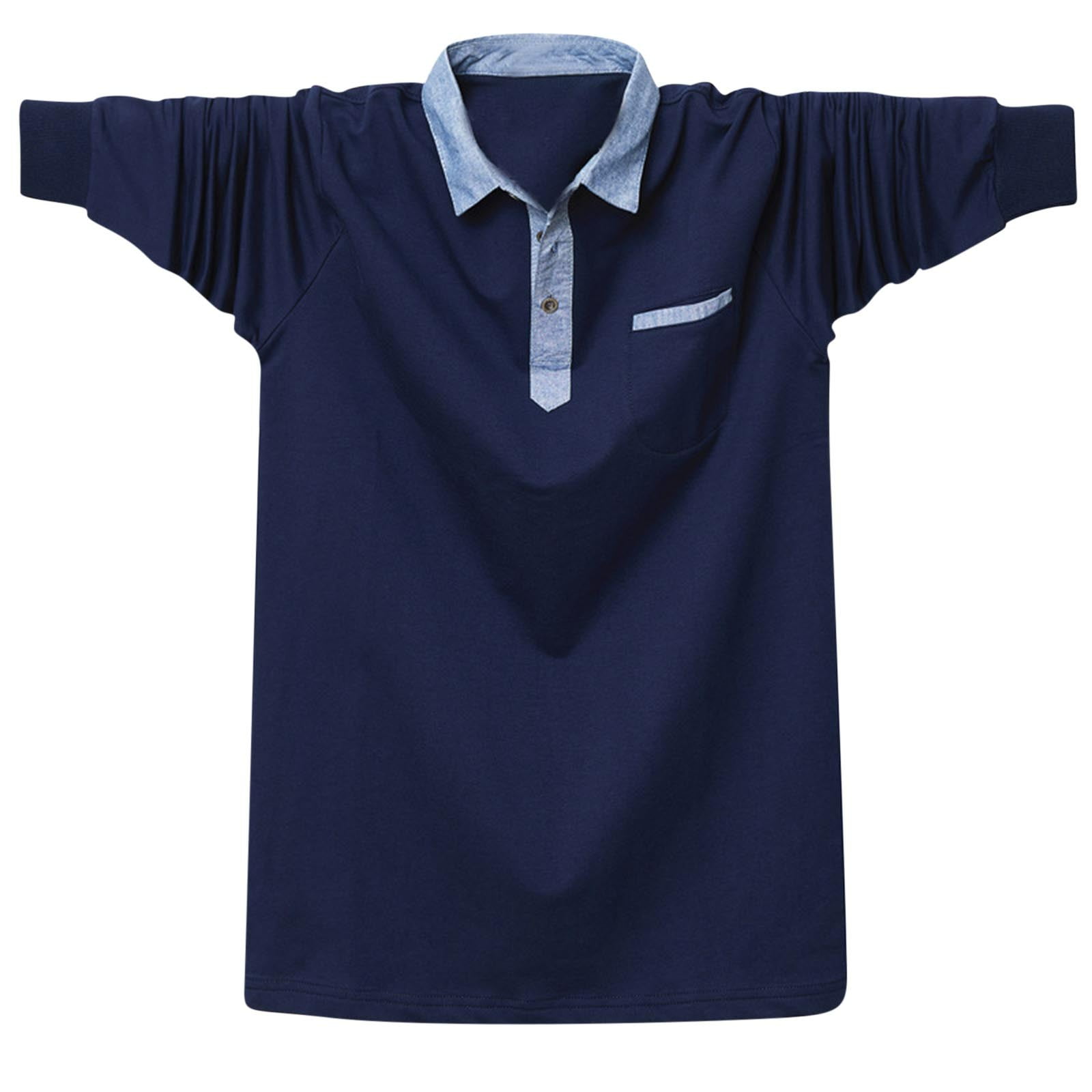 Dovford Polo Shirts for Men Long Sleeve Loose Fit Solid Shirts Lapel ...