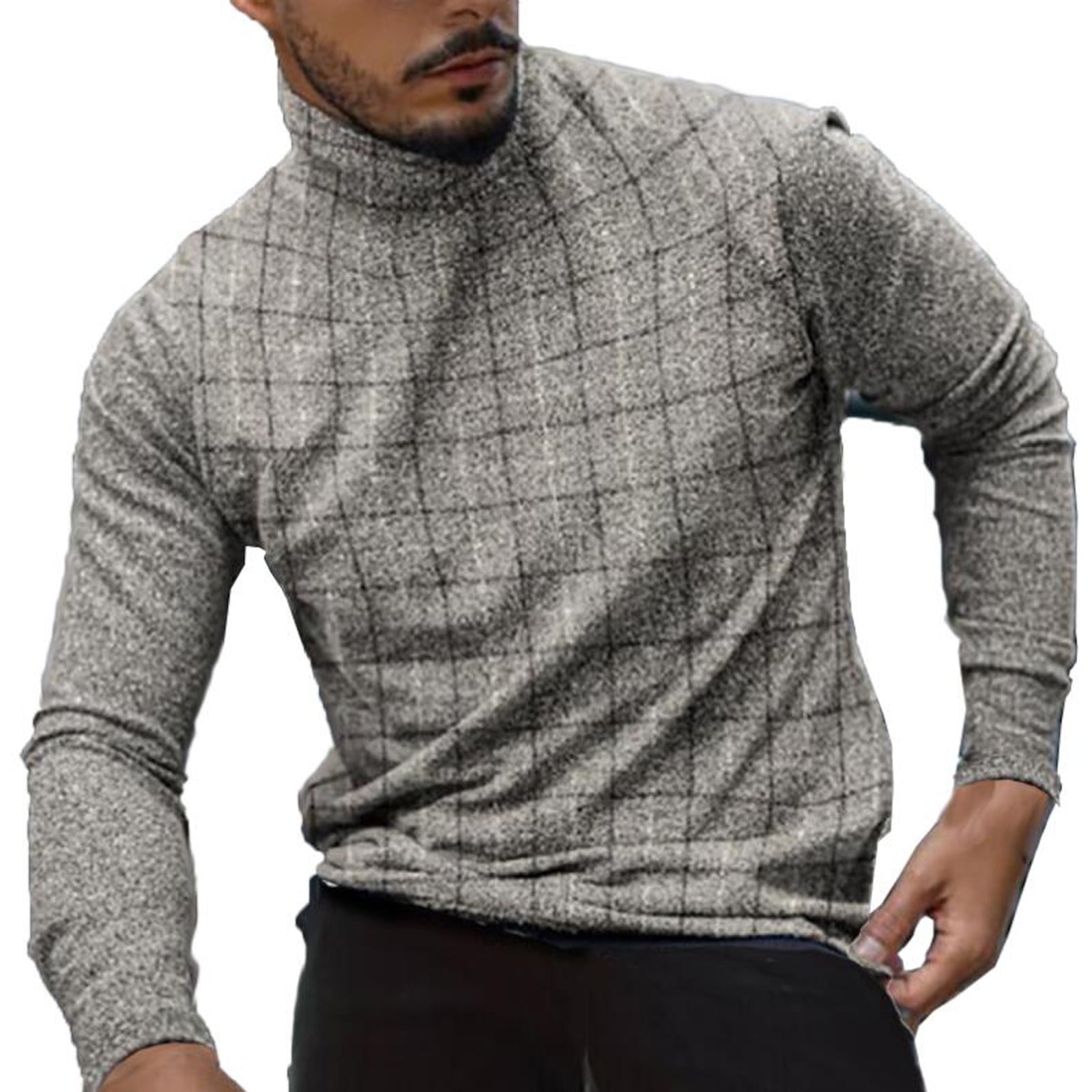 Dovford Turtleneck Men Long Sleeve Shirt Fashion T-Shirts Plaid ...