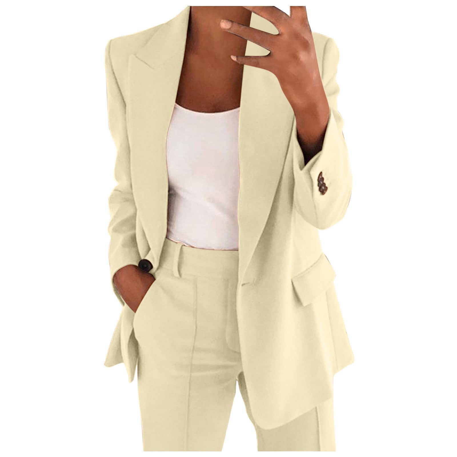 Dovford Womens Casual 2 Piece Outfits Lapel Open Front Blazer Jacket and High Waisted Pants Sets ...