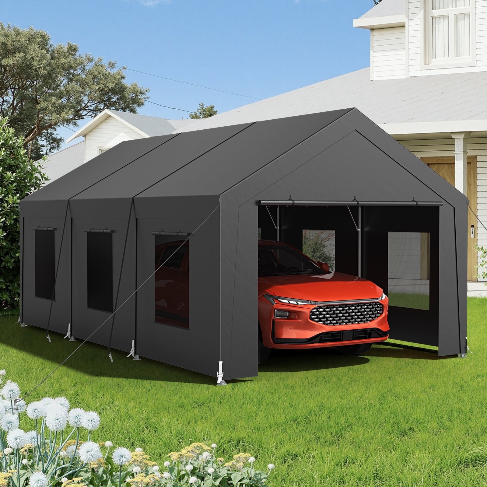 Dovov 12 x 20 ft Heavy Duty Carport, Portable Garage Metal Car Port Canopy Storage Shelter Tent ...