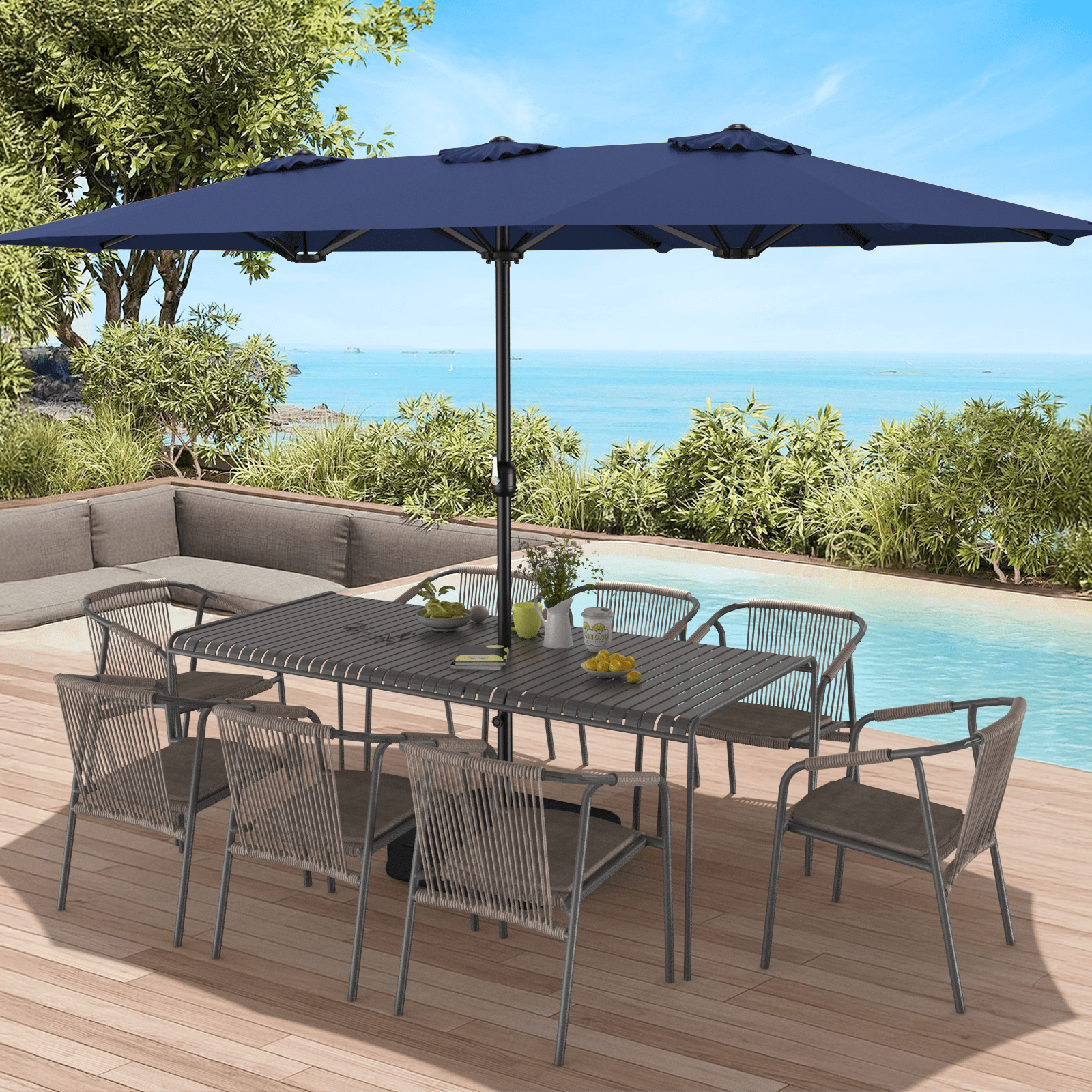 Dovov 15ft Outdoor Patio Umbrella with Base Included, Double Sided Extra Large Outdoor Market ...