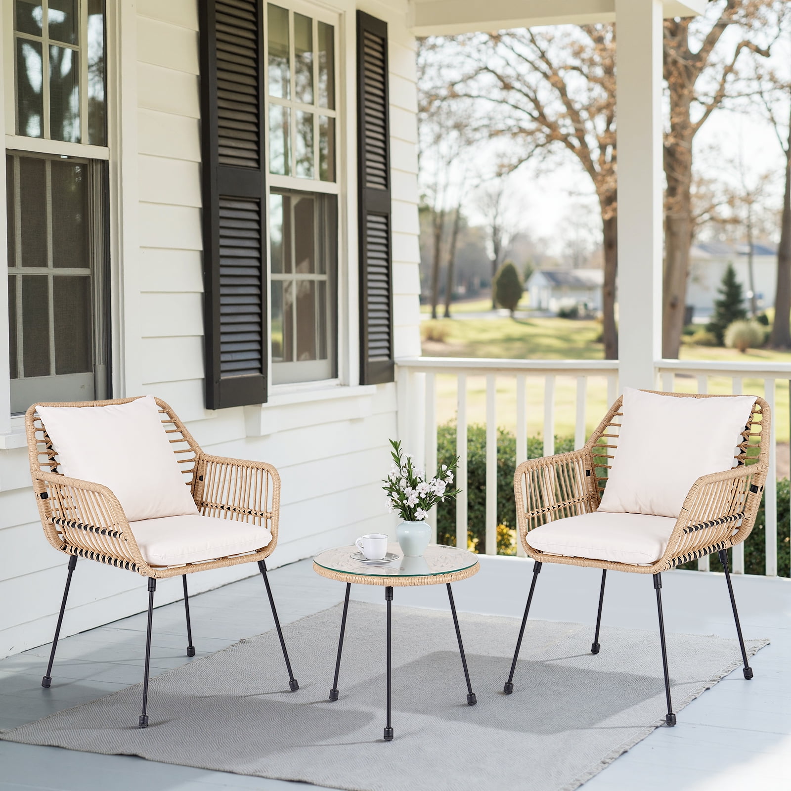 Dovov 3 Piece Outdoor Wicker Furniture Patio Bistro Set, Rattan Patio Set Outdoor Conversation ...