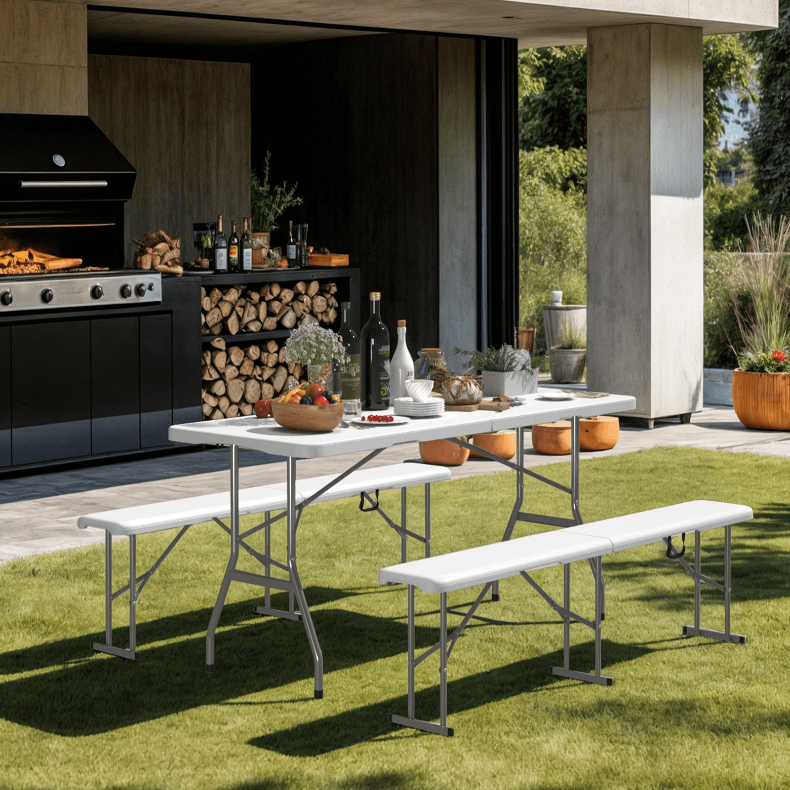 Dovov 3 Piece Portable Picnic Table Bench Set with Carrying Handles ...