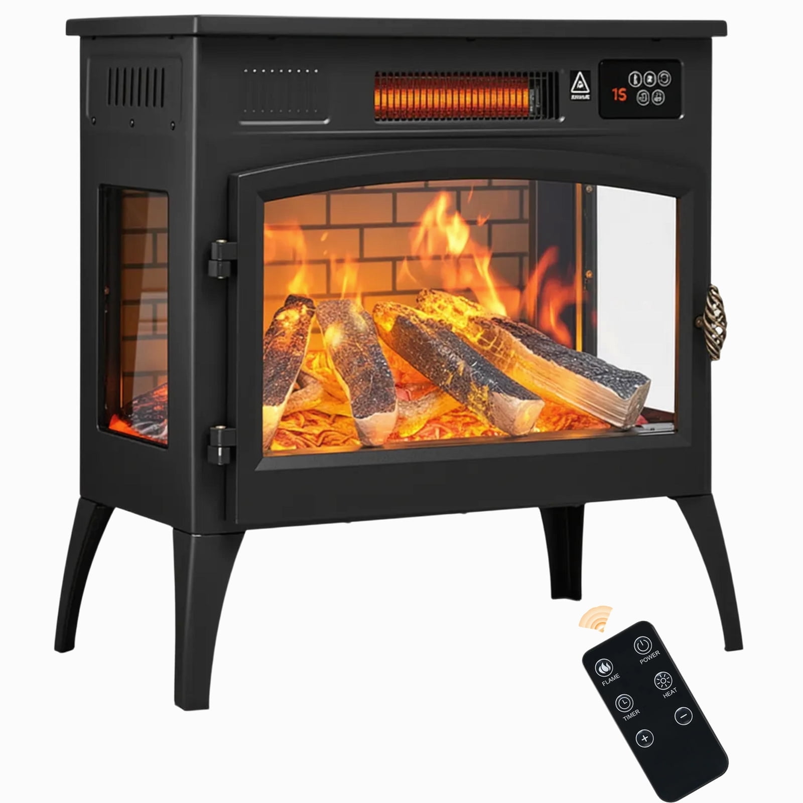 Dovov 3D Infrared Electric Fireplace Stove with Remote Control, 24" Freestanding Electric ...