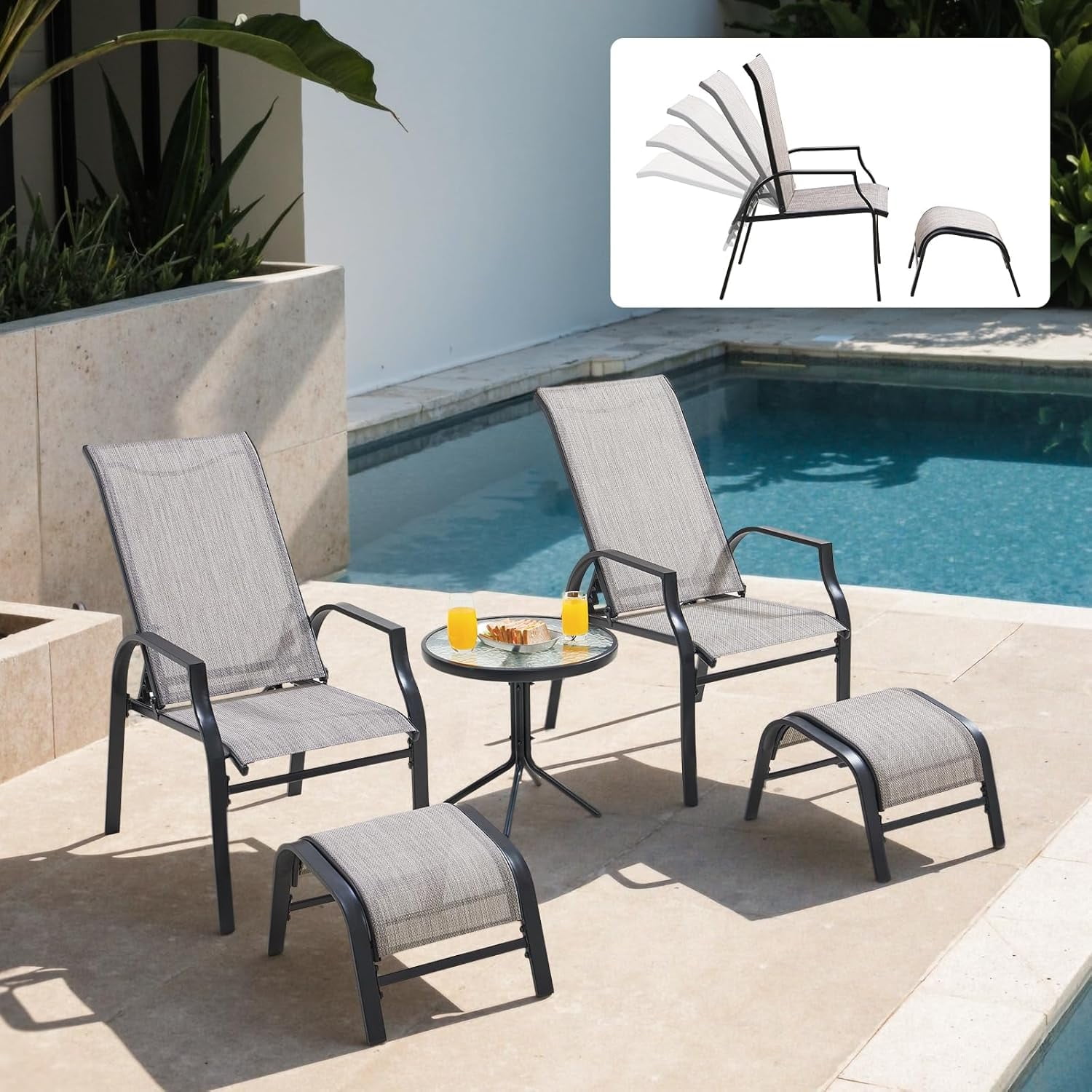 Dovov 5 Piece Outdoor Lounge Chair Set, Textilene Outdoor Patio Furniture Conversation Set ...