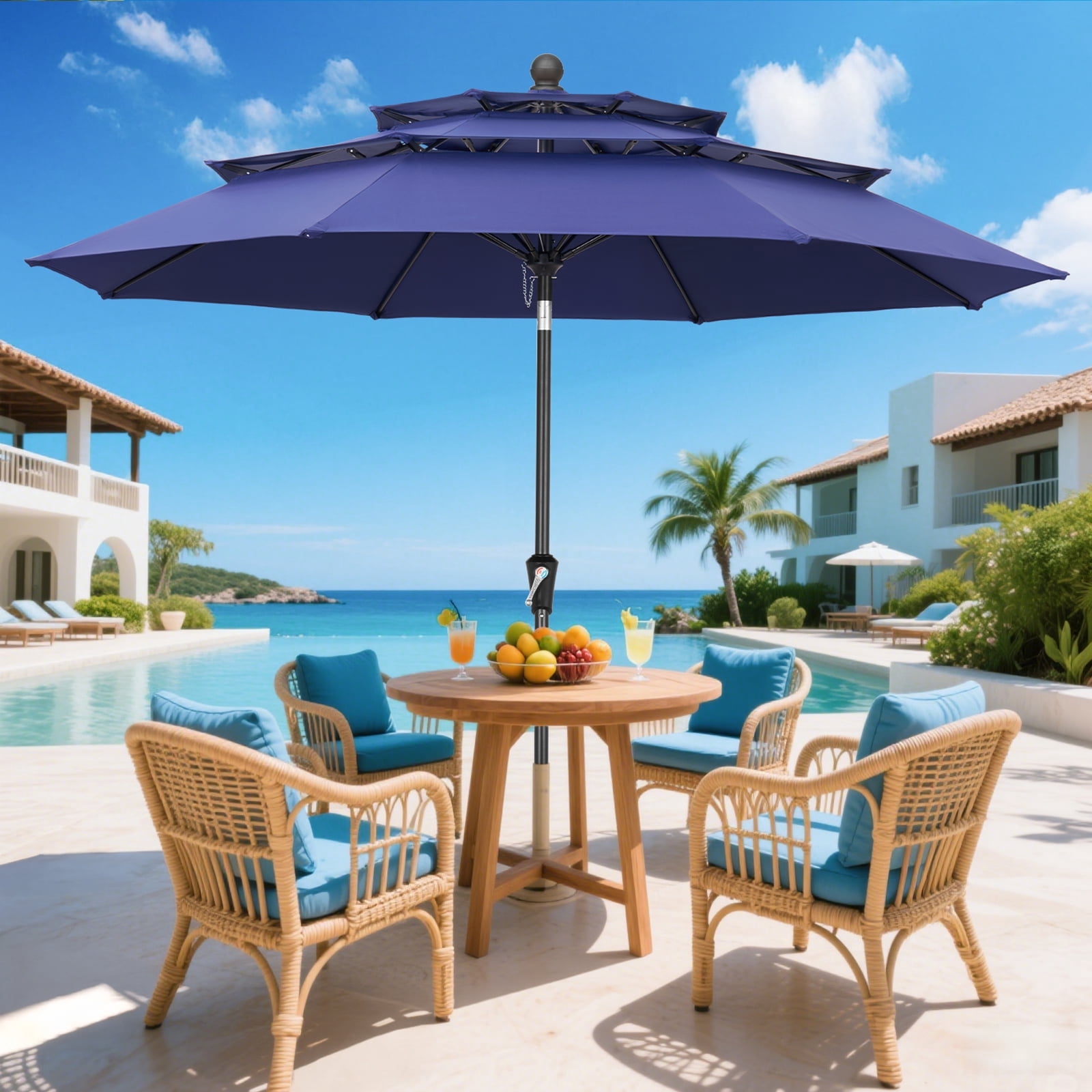 Dovov 9ft Patio Umbrella, 3 Tier Vented Outdoor Market Table Umbrella ...