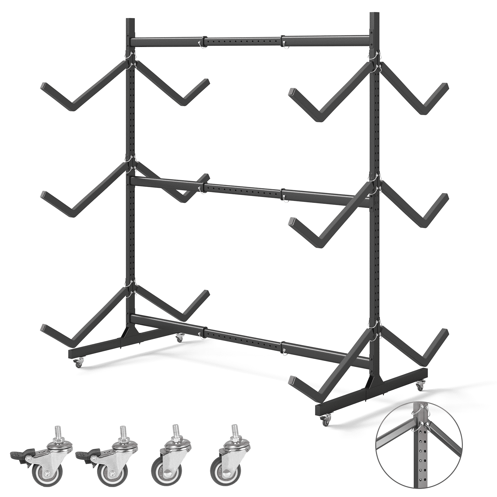 Dovov Freestanding Kayak Storage Rack, Adjustable Heavy Duty Rolling ...