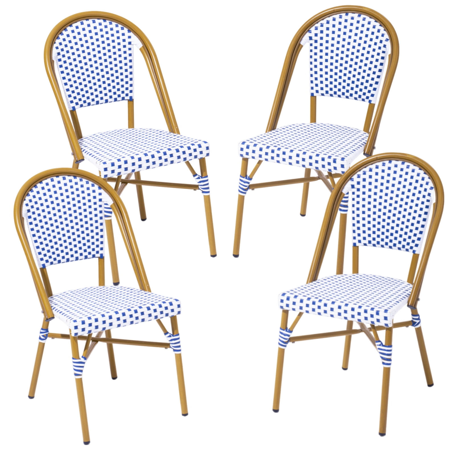 Dovov French Bistro Chairs Set of 4, Aluminum Stacking Chairs Outdoor Patio Dining Chair Armless ...