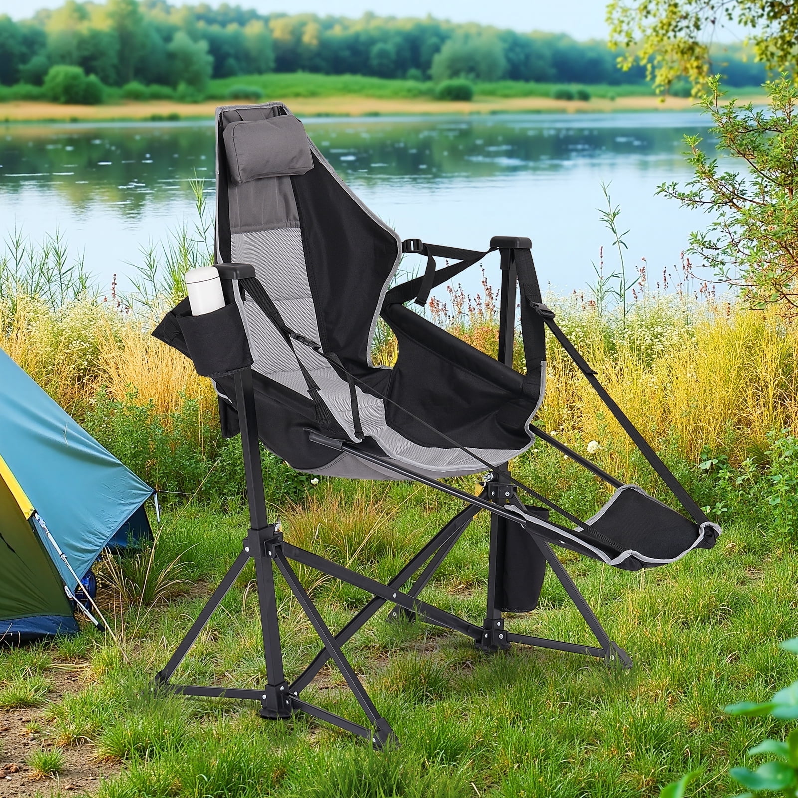 Dovov Hammock Camping Chair with Footrest, Outdoor Swinging Folding Chair Portable Camping ...