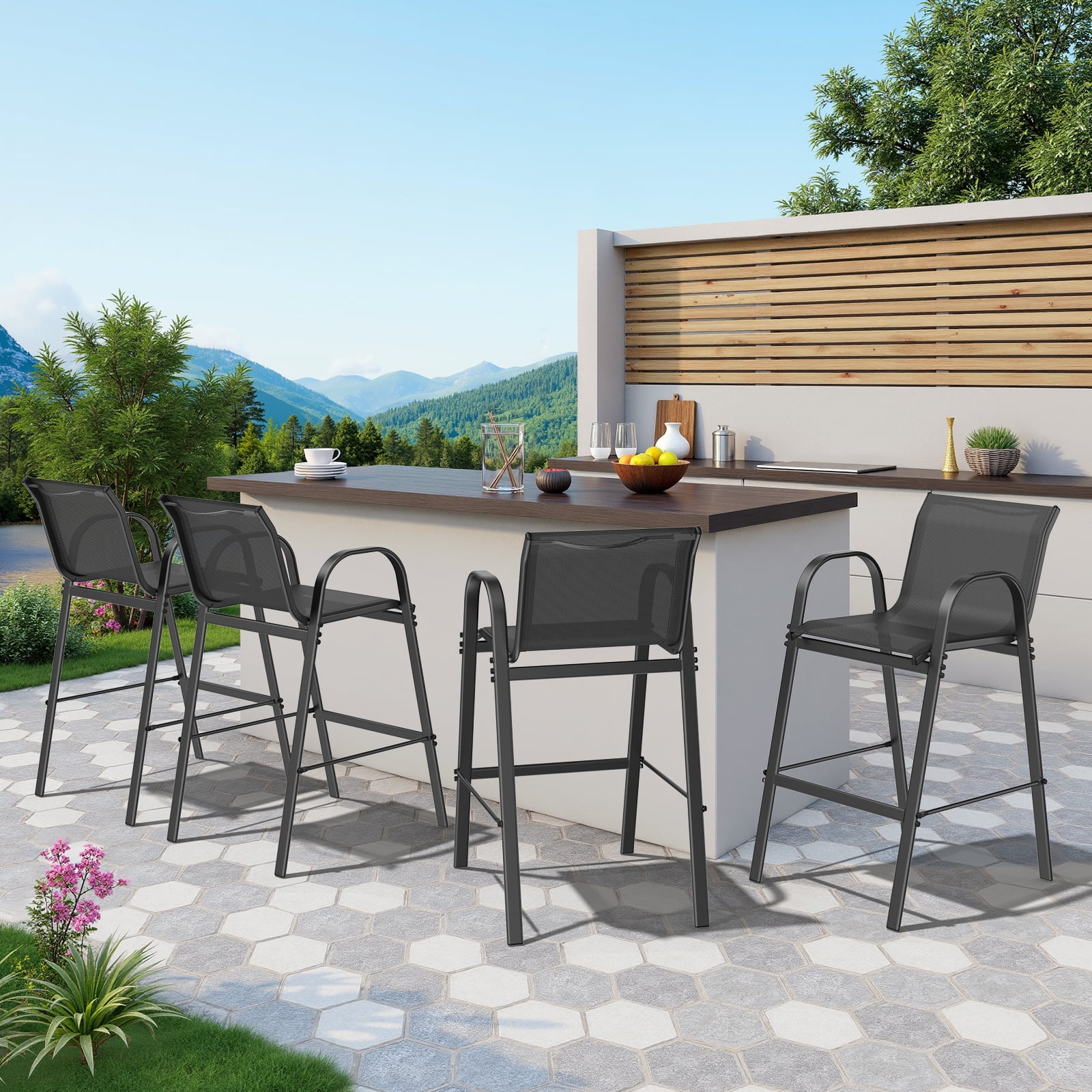 Dovov Outdoor Bar Stools Set of 4, Patio Bar Height Stool Outdoor Textilene Bar Chairs All ...