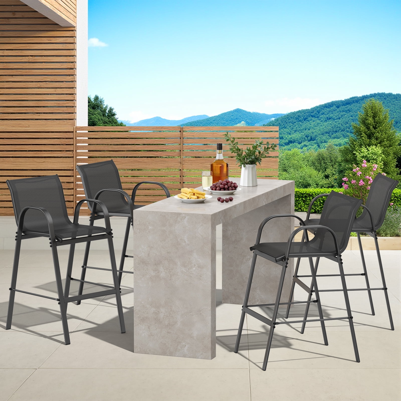 Dovov Outdoor Bar Stools Set of 4, Patio Bar Height Stool Outdoor Textilene Bar Chairs All ...