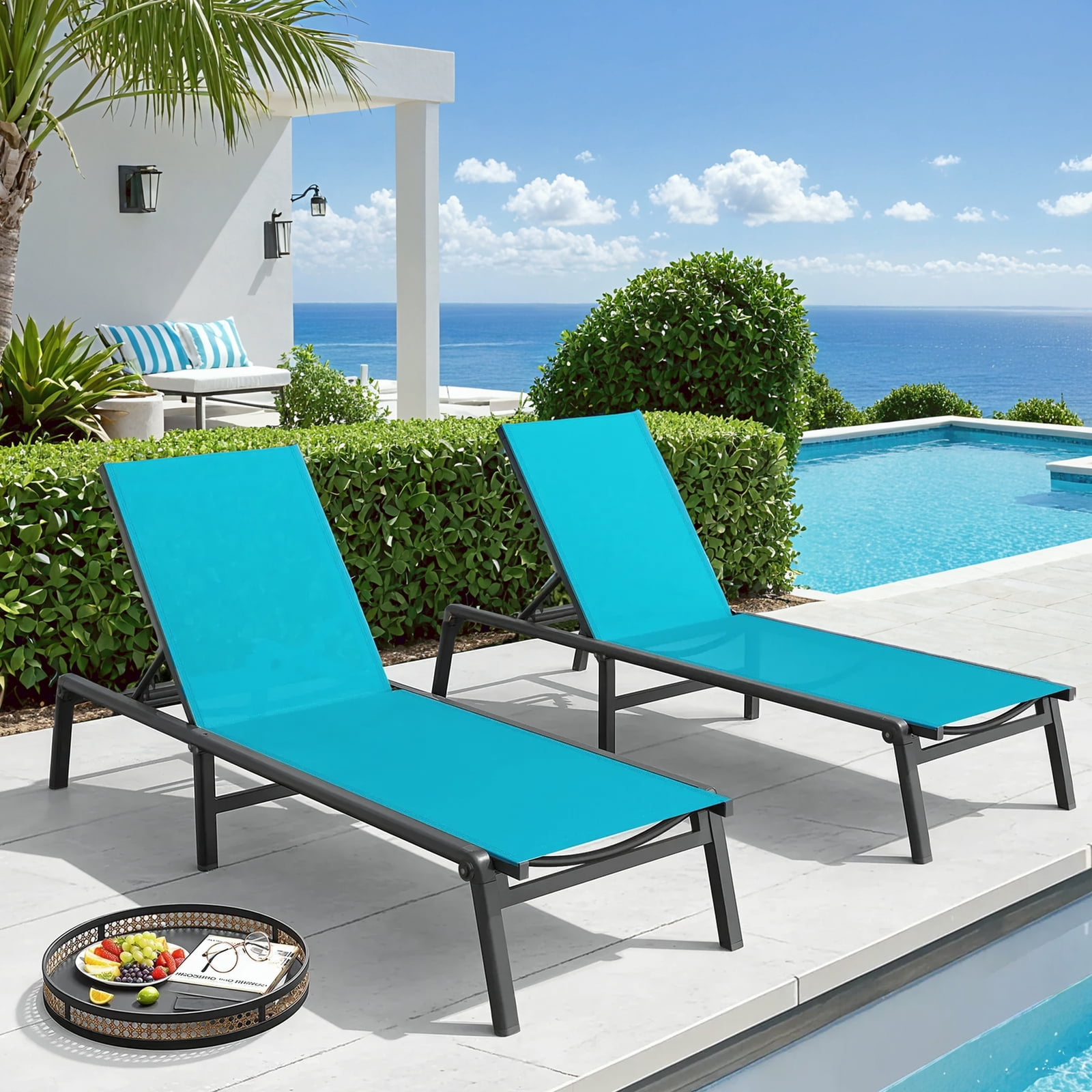 Dovov Outdoor Folding Chaise Lounge Chair Set of 2, Assemble Free Foldable Aluminum Chaise ...