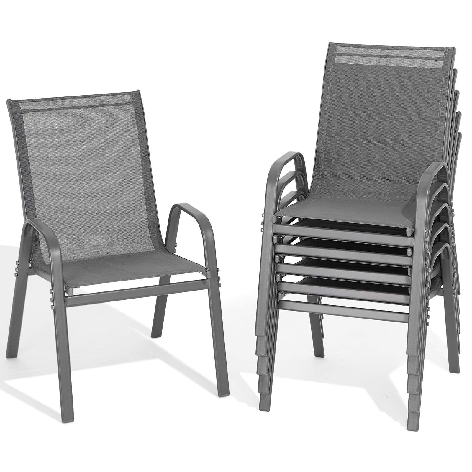 Dovov Outdoor Patio Dining Chairs Set of 6, Outdoor Textilene Stacking Chairs Patio Stackable ...