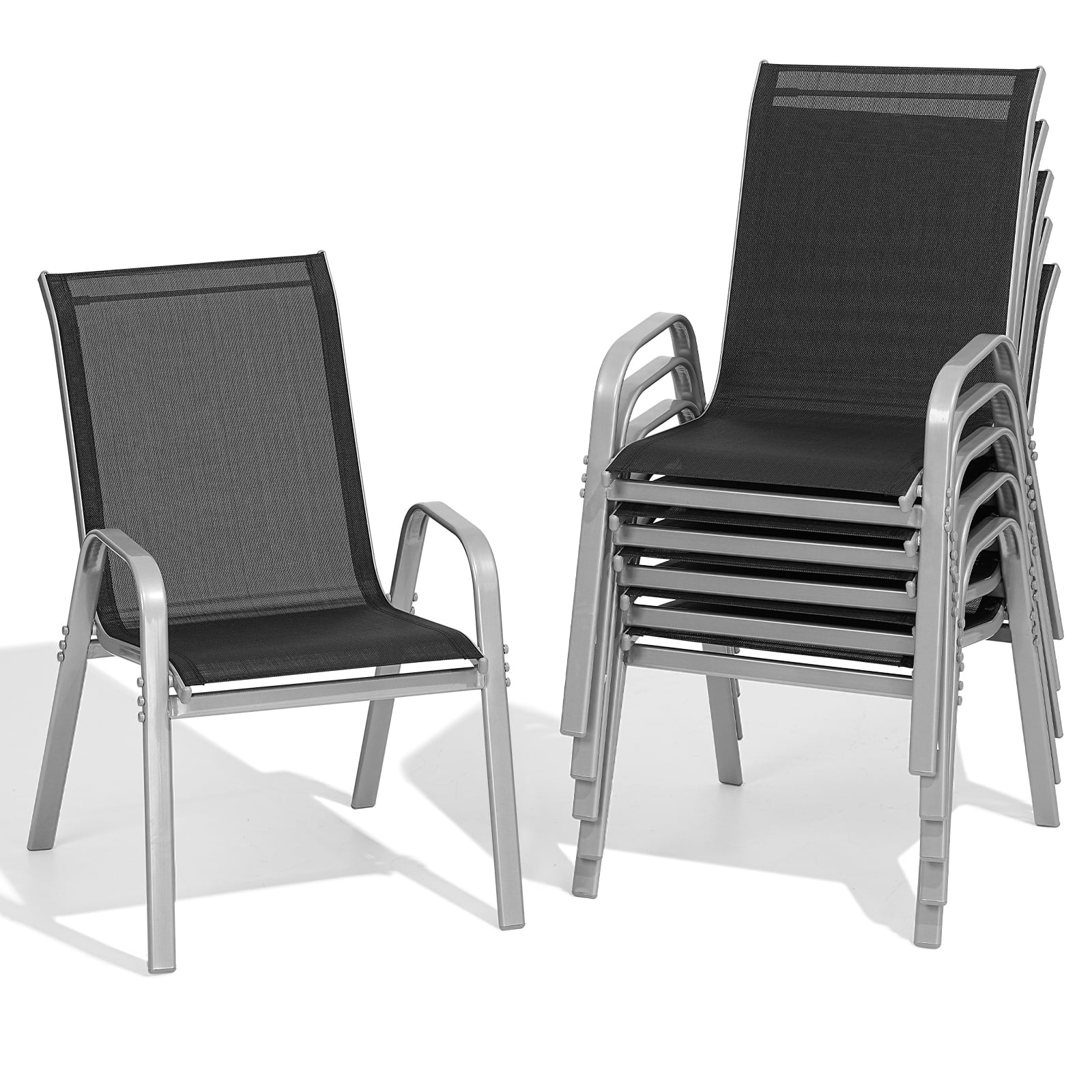 Dovov Outdoor Patio Dining Chairs Set of 6, Stackable Patio Chairs Textilene Outdoor High Back ...