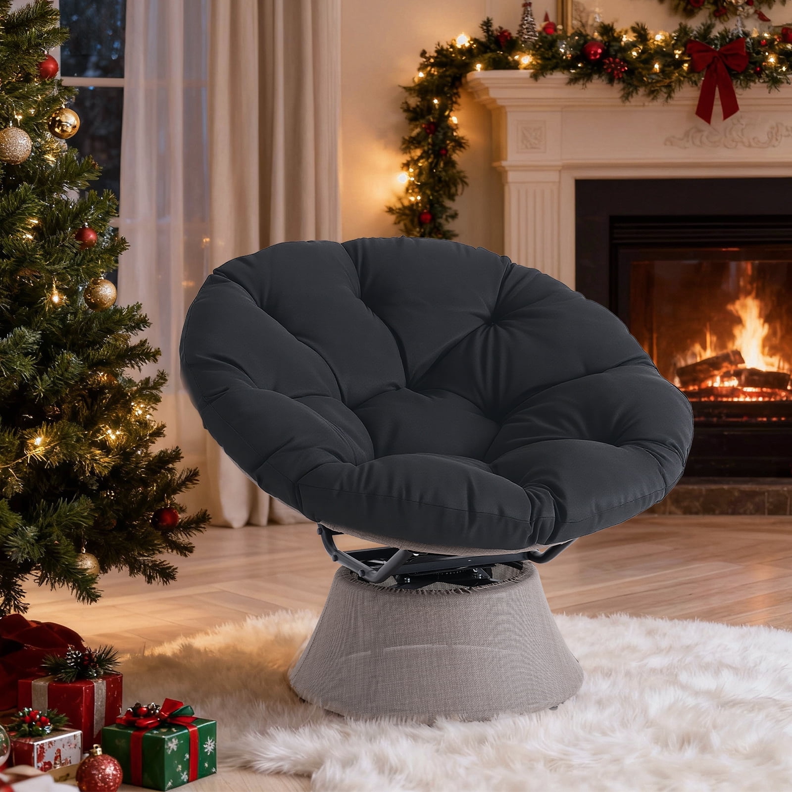 Dovov 360 Swivel Papasan Chair with Fabric Cushion, Comfy Papasan Accent Chair Oversized Metal ...