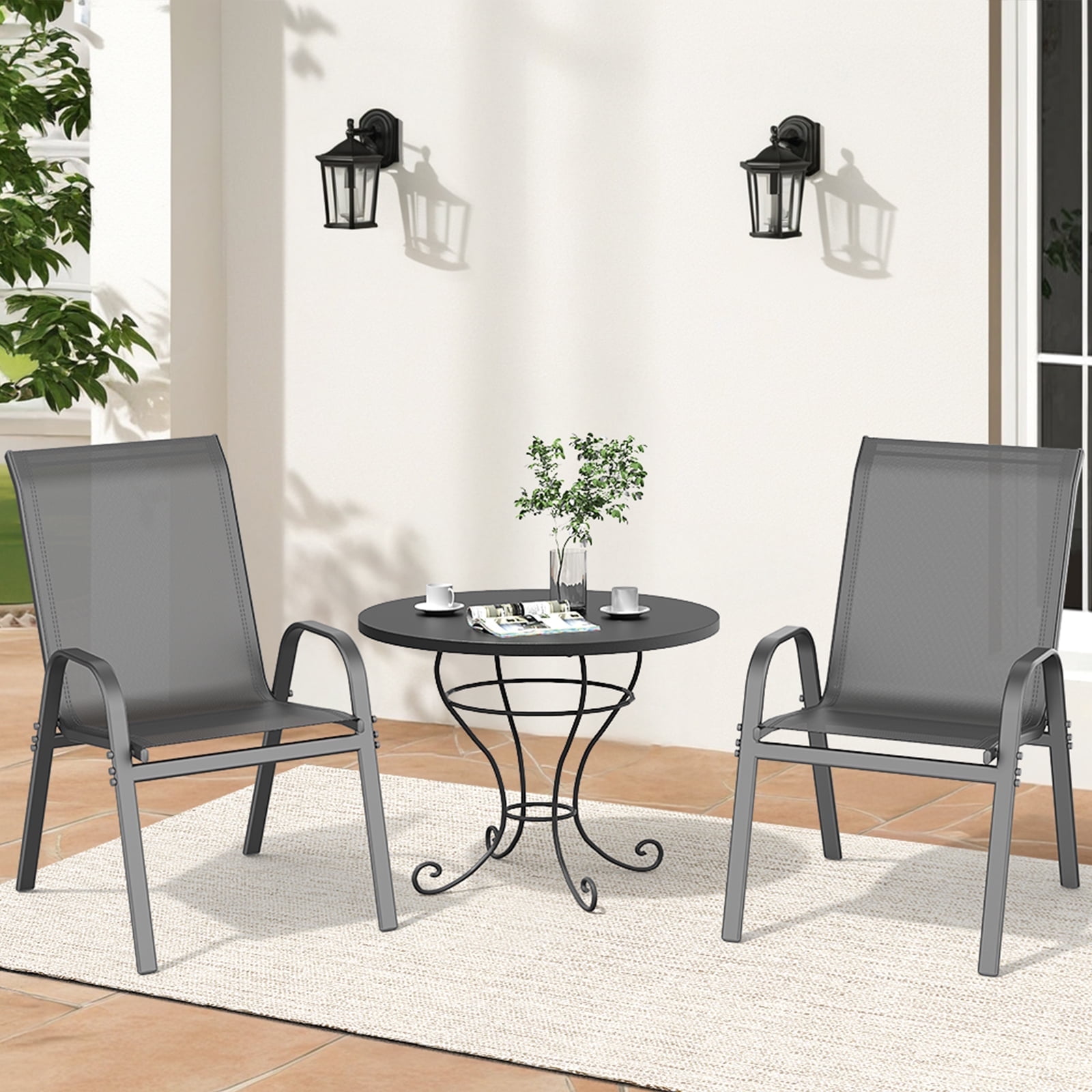 Dovov Patio Dining Chairs Set of 2, High Back Metal Outdoor Armchairs Textilene Patio Chairs ...