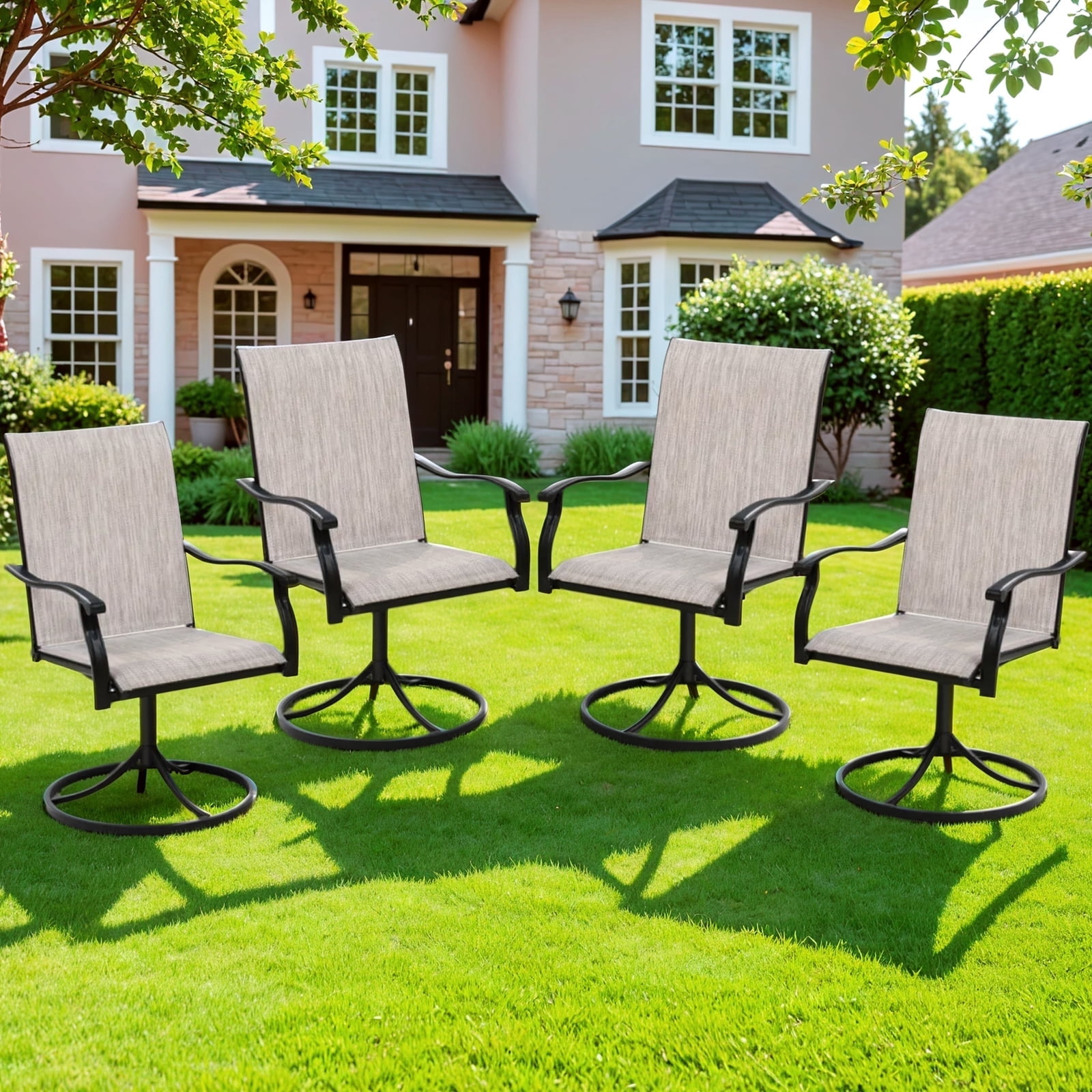 Dovov Patio Swivel Chairs Set of 4, Textilene Outdoor Swivel Dining Chairs High Back Swivel ...