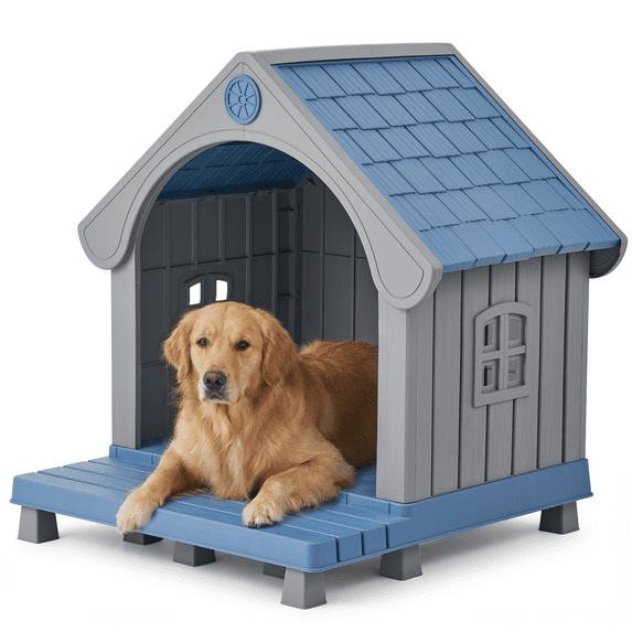 Dovov Plastic Dog House with Elevated Floor and Air Vents, Waterproof ...