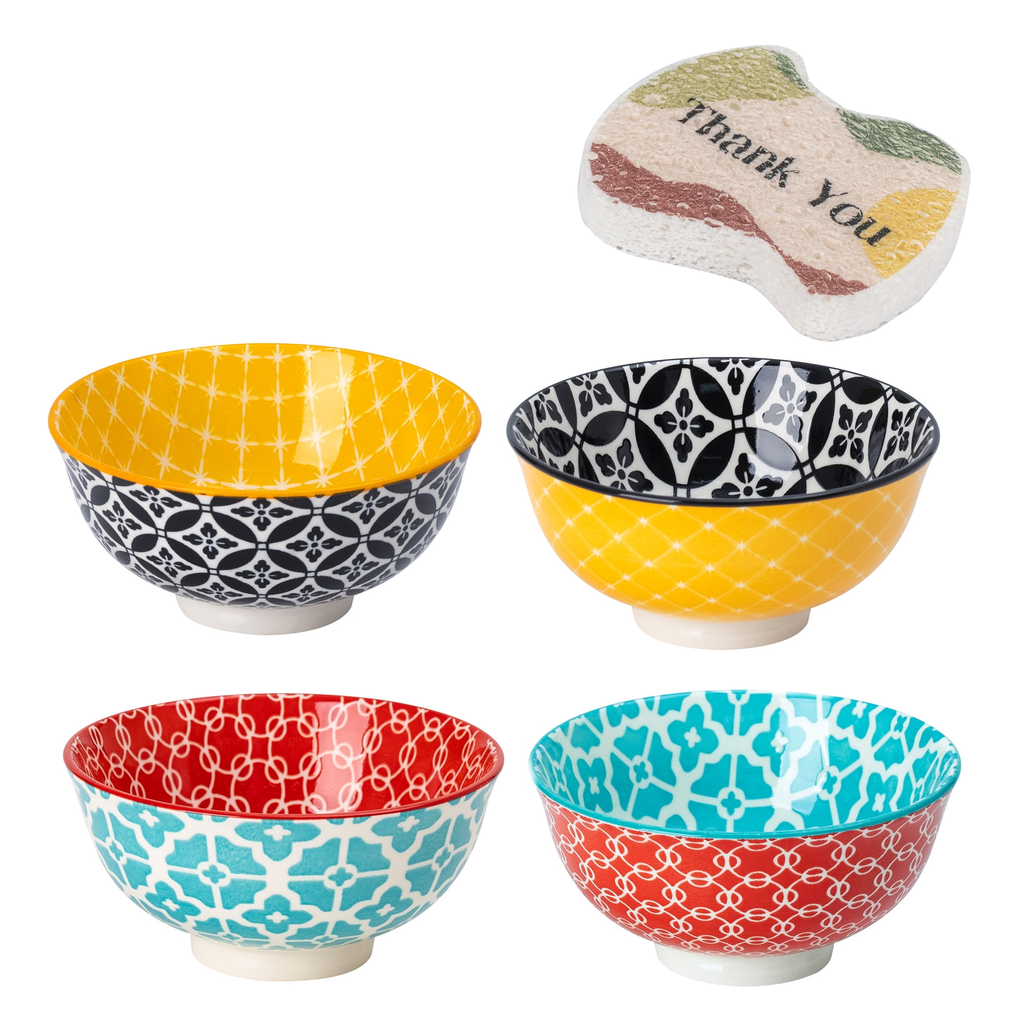 Dowan Vibrant Joy 10Oz/ 4.5in Colorful Ceramic Cereal Bowl 4pcs Set ...