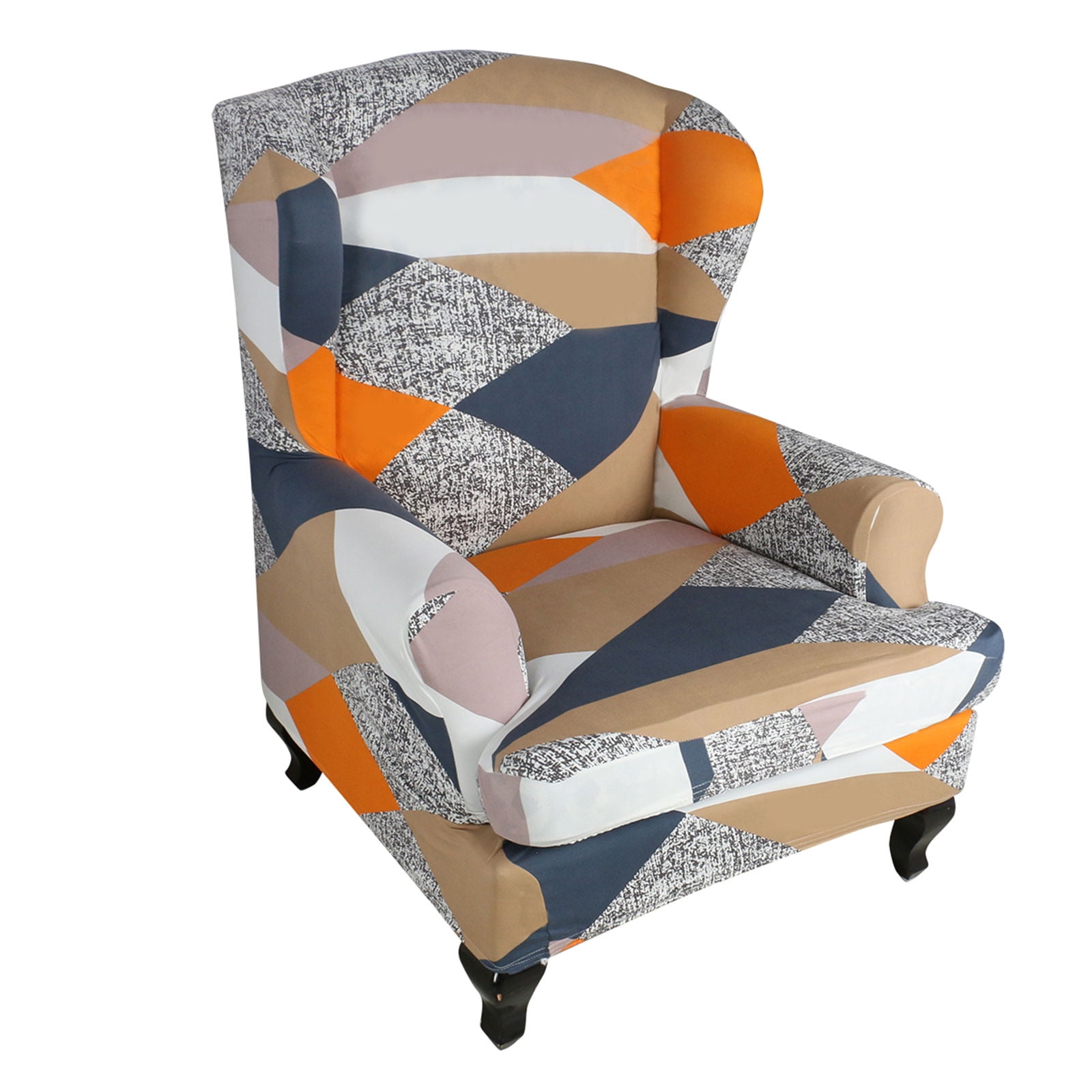 Dowbom Stretch Wingback Chair Cover Spandex 2-Pieces Printed Wing Chair ...