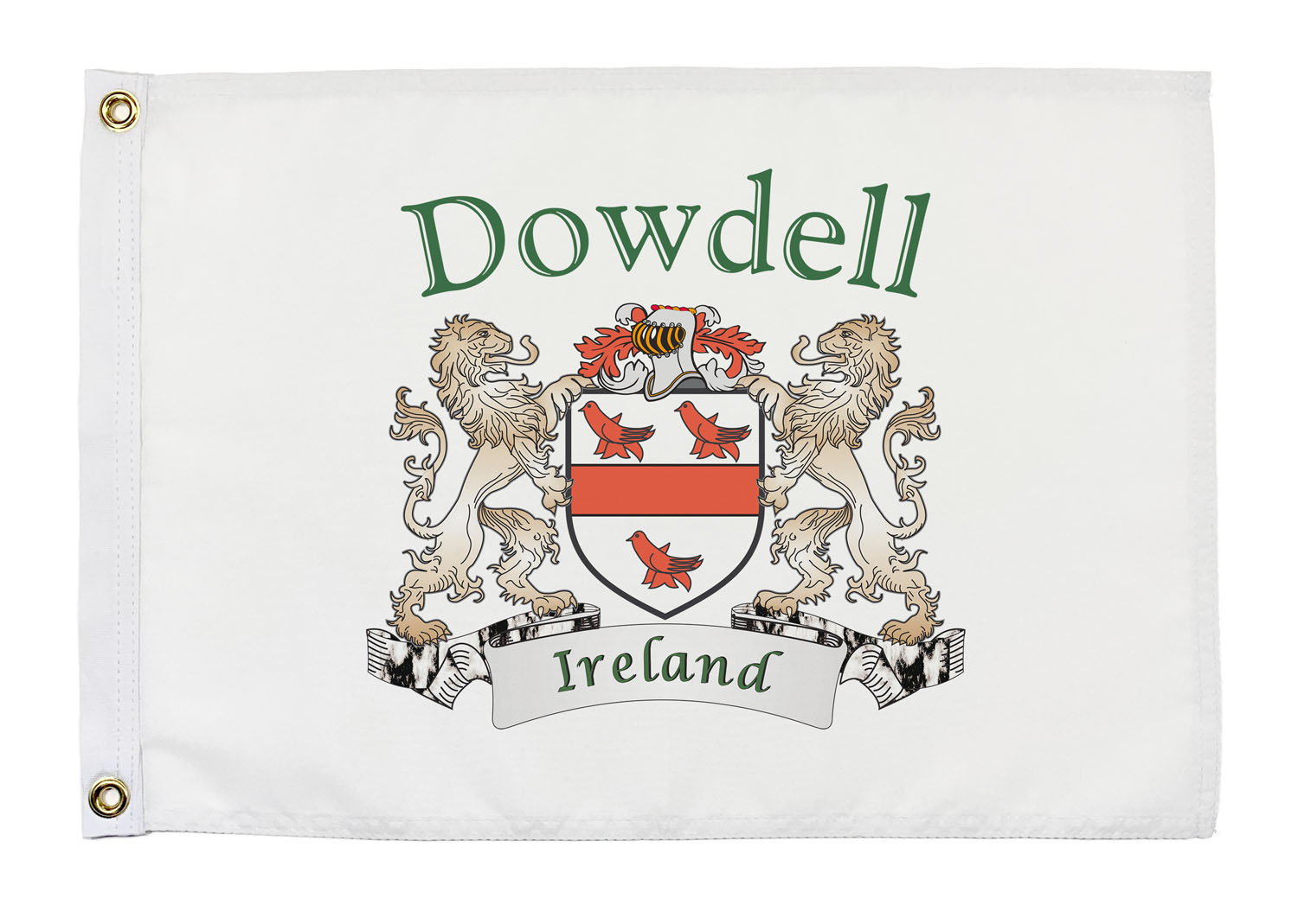 Dowdell Irish Coat of Arms Small White Flag - 16"x10.5" inches ...