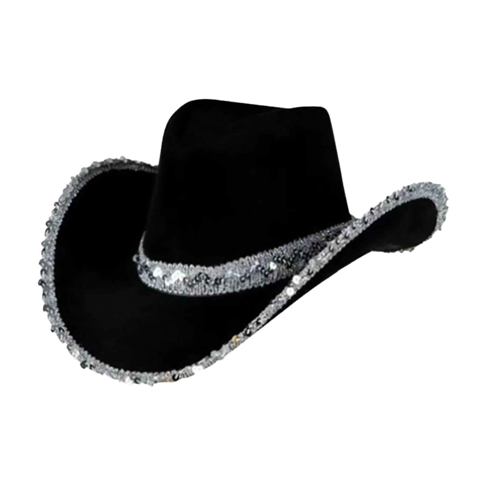 Dowegor Cowboy Hat, Women's Masquerade Party Silver Trimmed Cowboy Hat ...