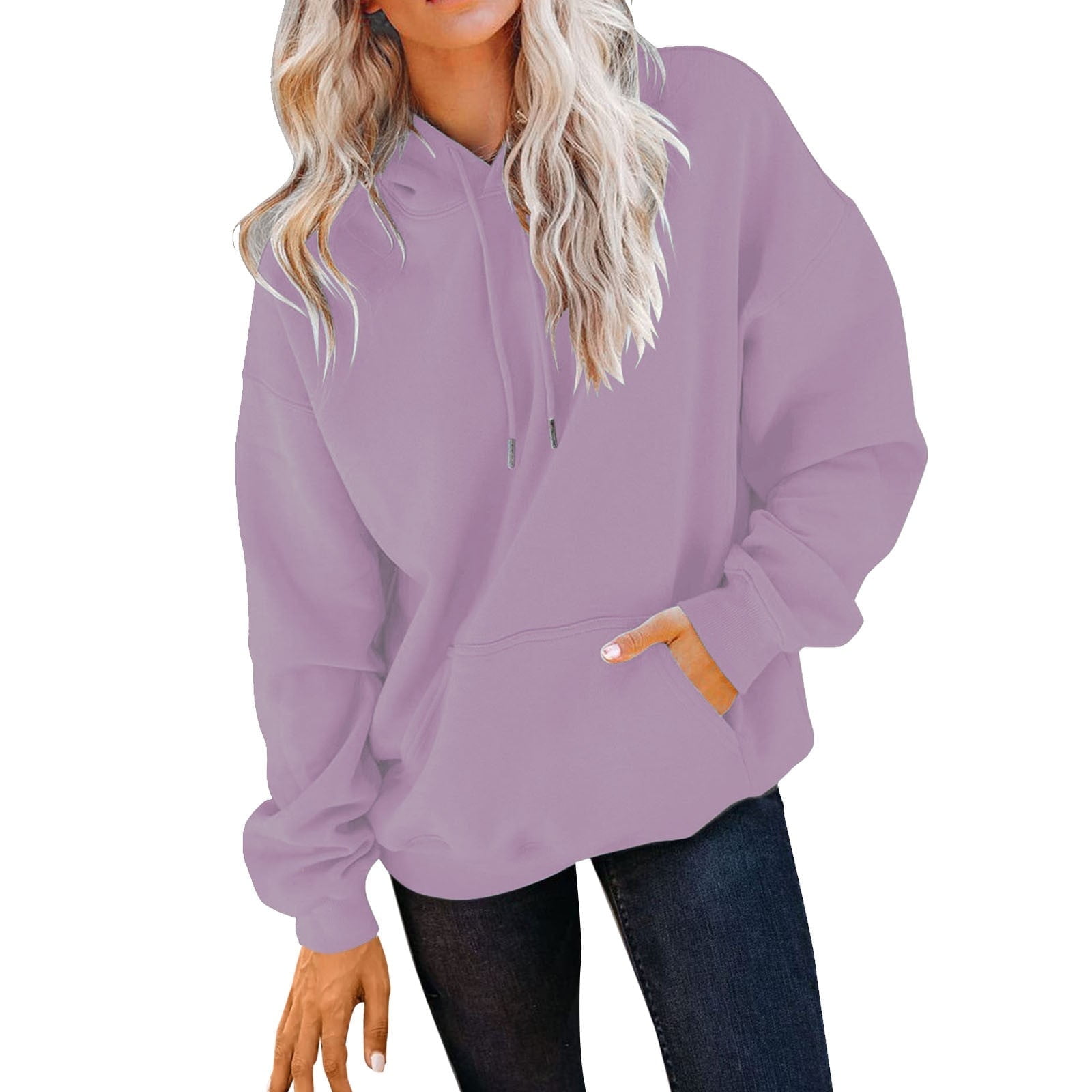 Dowegor Women's Casual Pocket Hoodie Long Sleeve Fashion Rope Pullover ...