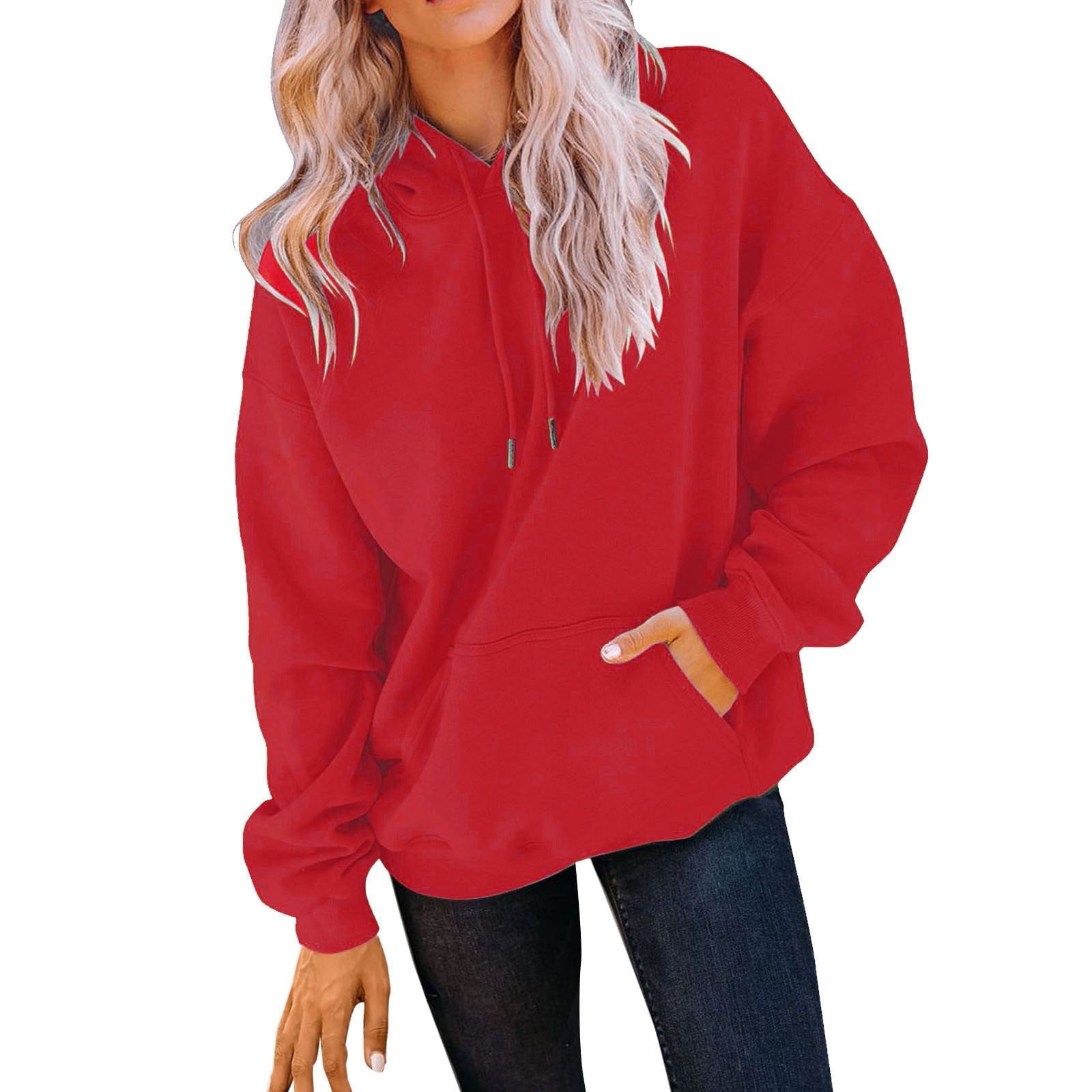 Dowegor Women's Casual Pocket Hoodie Long Sleeve Fashion Rope Pullover ...
