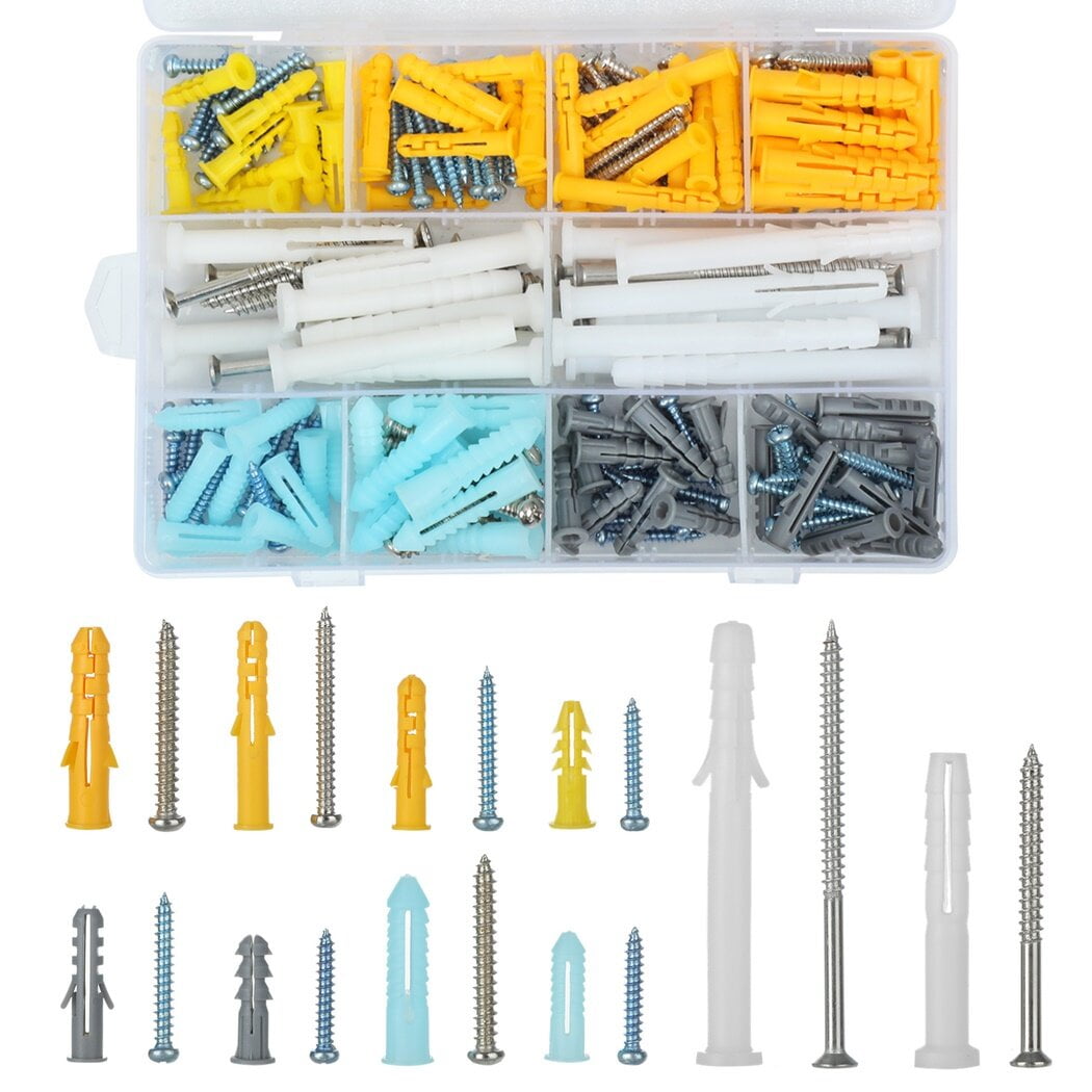 Dowel Screws Set with Box, 200 Pcs Wall Dowel Screws for Drywall, Self ...