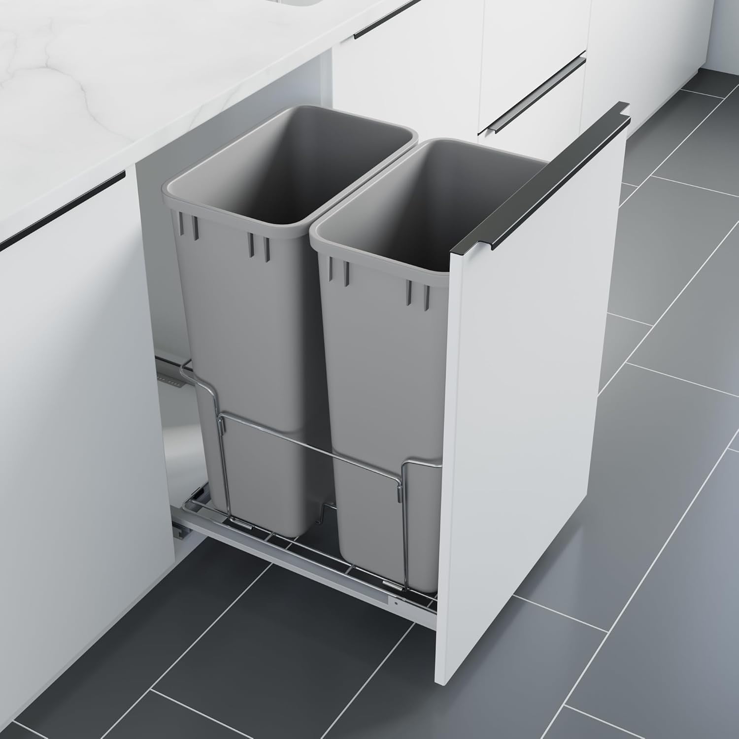 Dowell Alu Bottom Mount Pull-Out Waste Container W/Door Mounting Kit ...