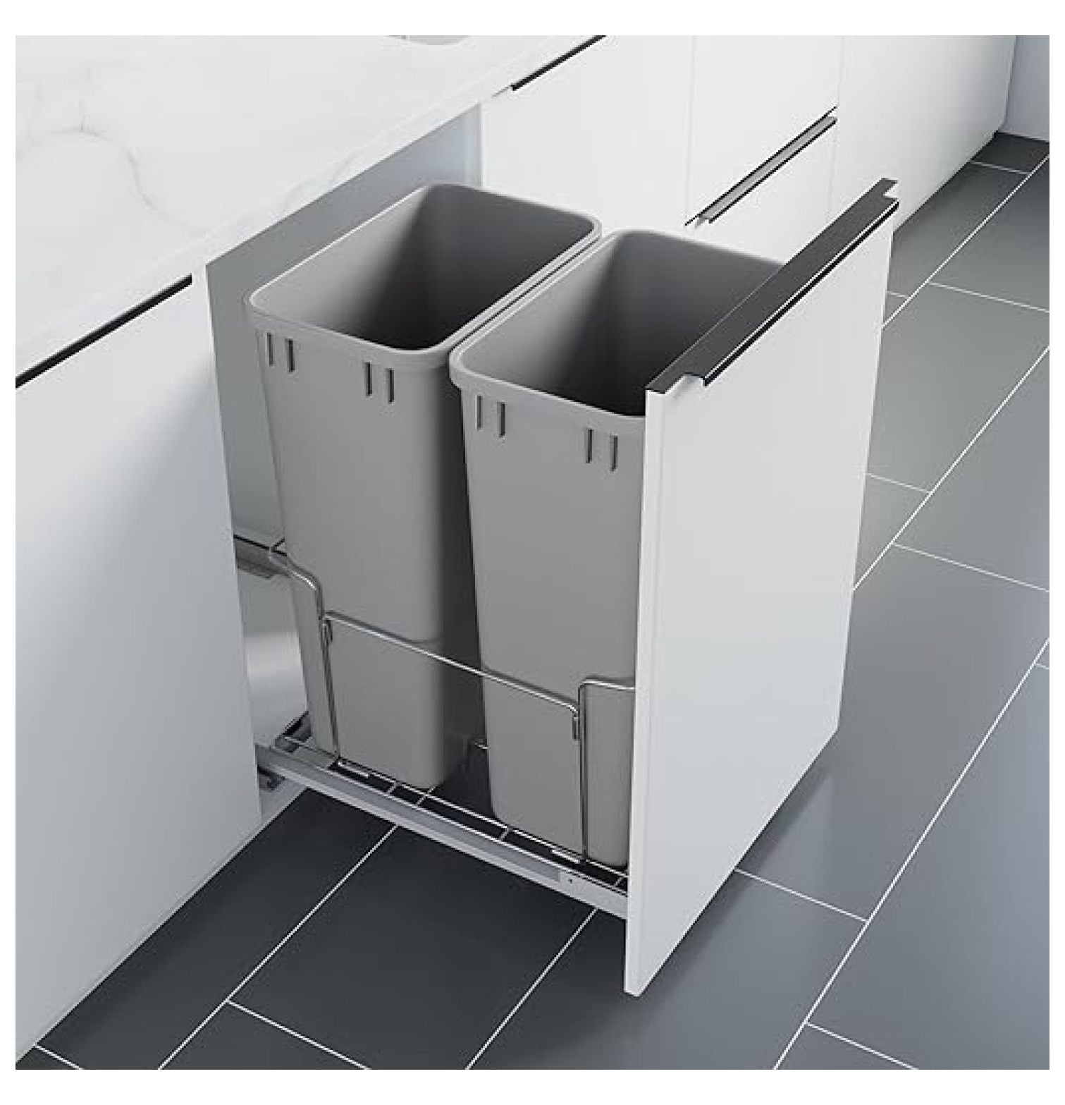 Dowell B18 Kitchen Trash Can Pull Out - Aluminum Base, Two 50Qt Bins ...