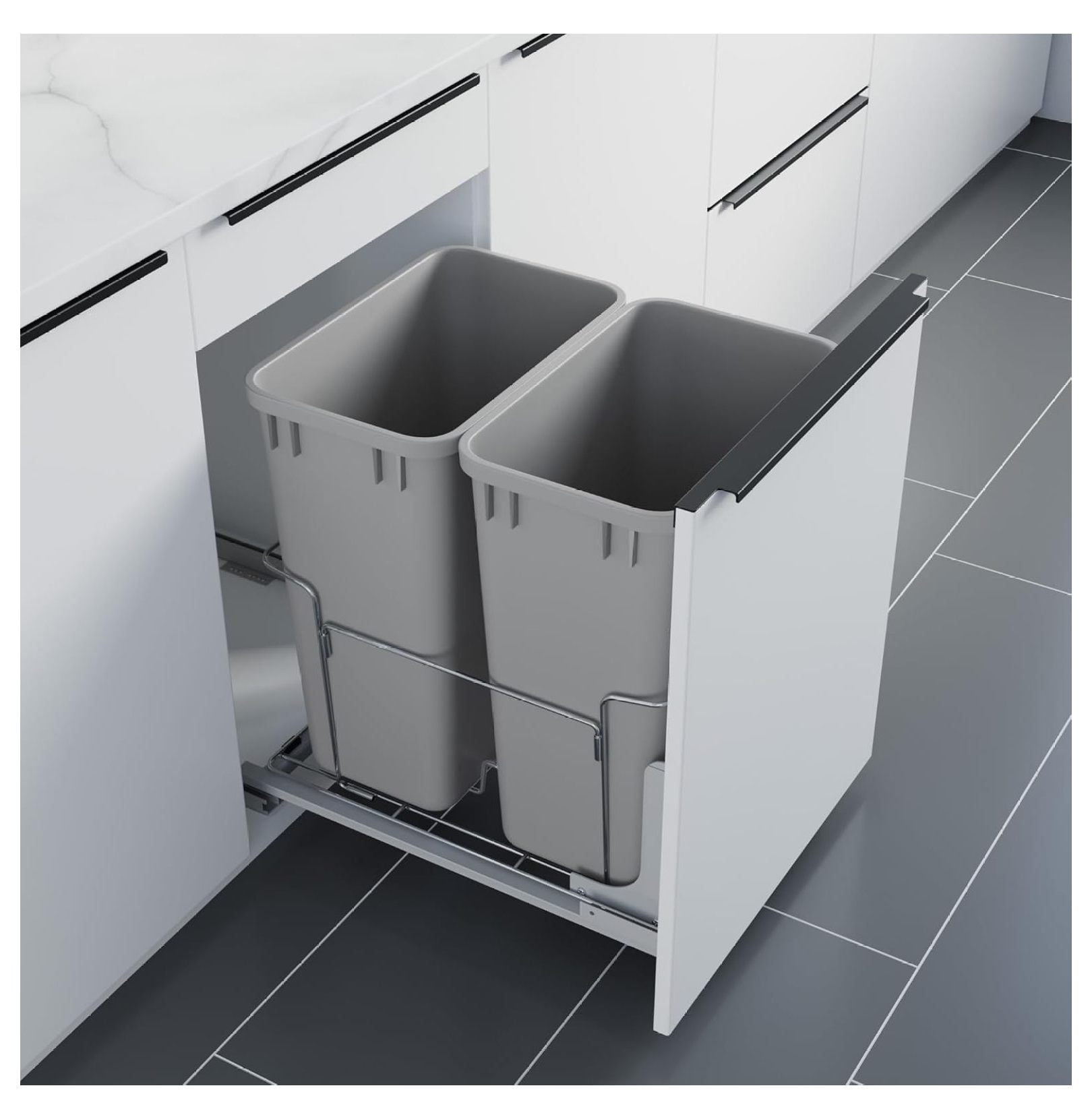 Dowell B18 Wastebasket Pullout - Aluminum Base, Door Mount, 35L Bins ...
