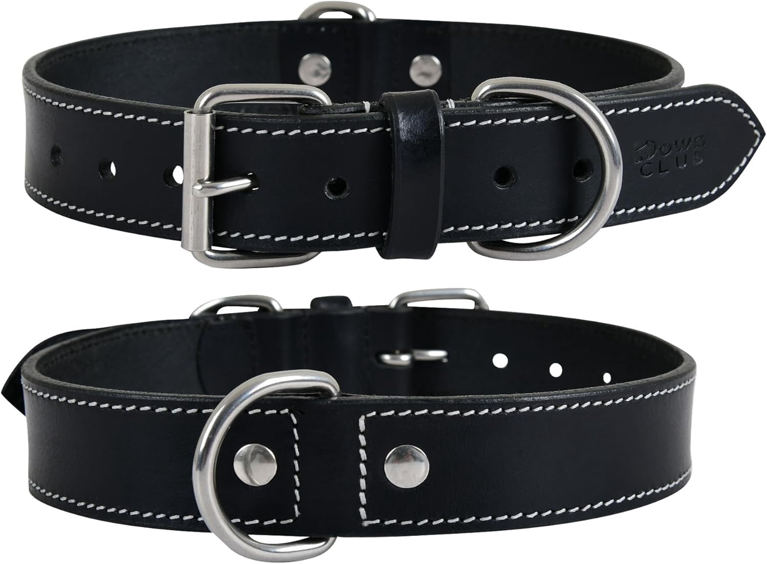 DowgClub Leather Dog Collar with Double D Rings - Handmade Full Grain ...