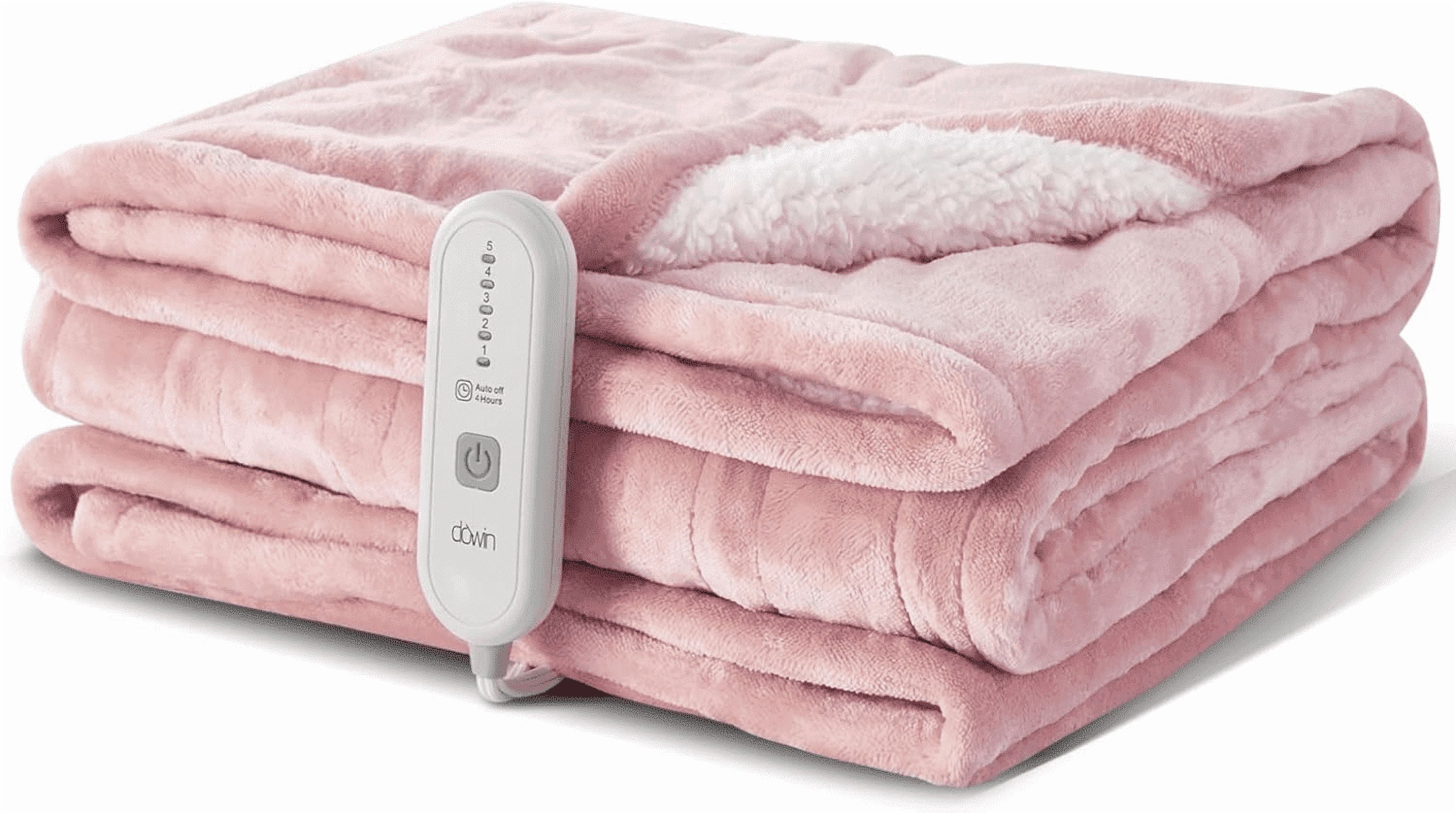 Dowin Pink Heated Blanket Electric Throw Fleece Flannel Heating Warming ...