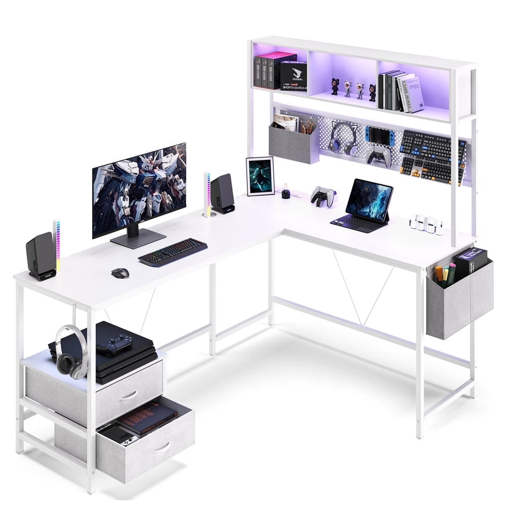 Dowinx 67 Inch L Shaped Gaming Desk with Pegboard and Drawers ...
