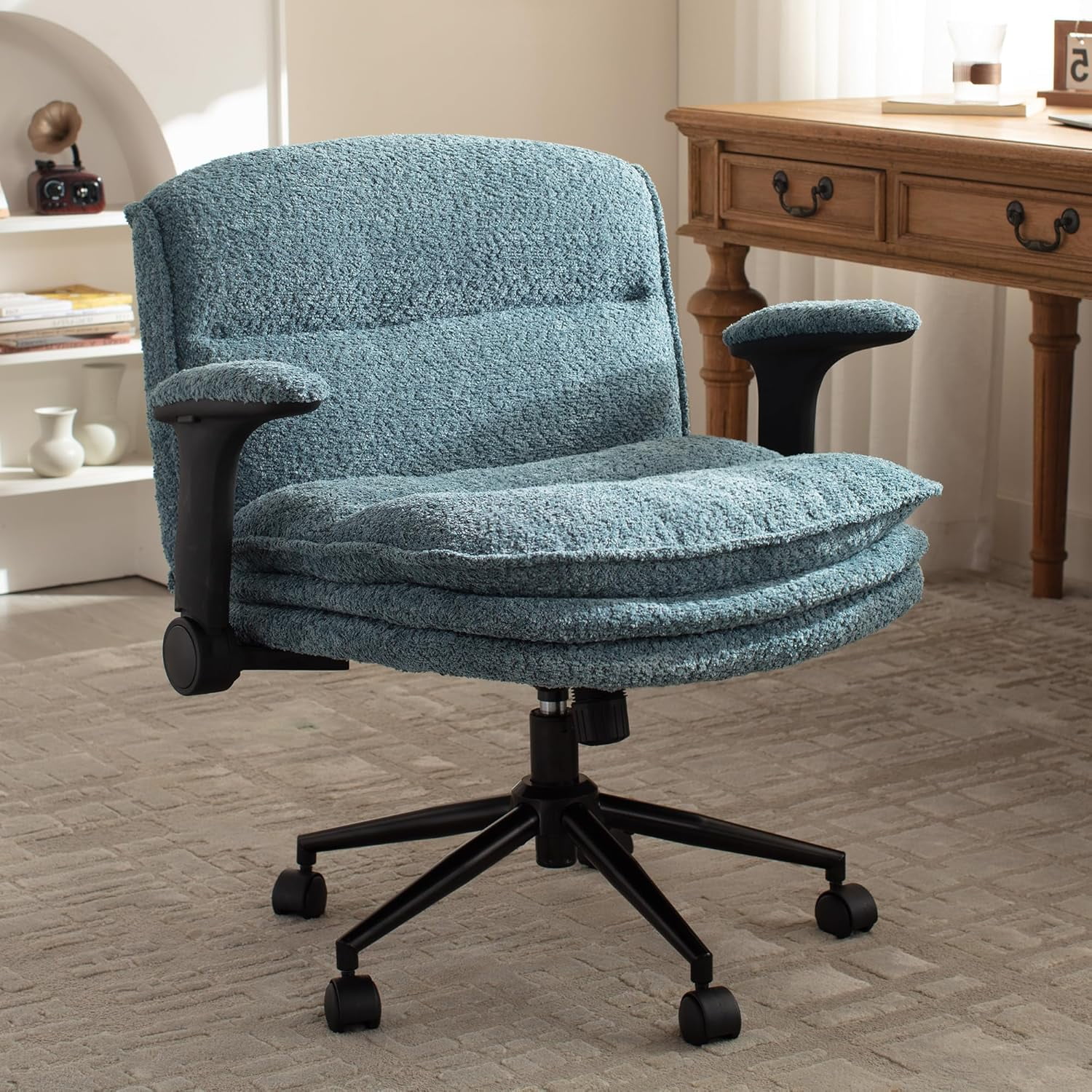 Dowinx Criss Cross Chair with Adjustable Arms and Wheels, Comfort Ergonomic Cross Legged Office ...