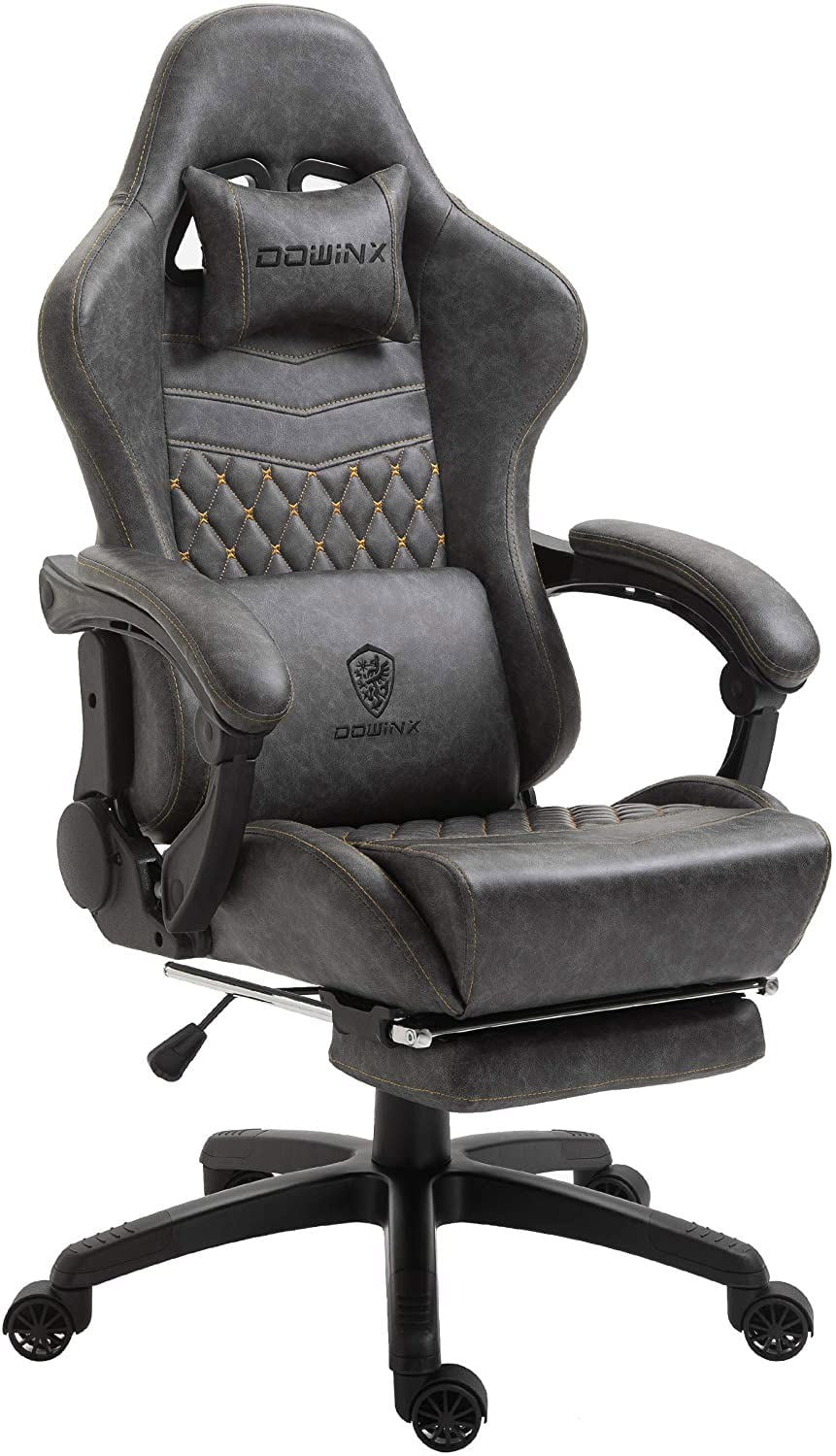 Dowinx Gaming Chair, Vintage PU Leather, Massage Lumbar, Footrest, Grey ...