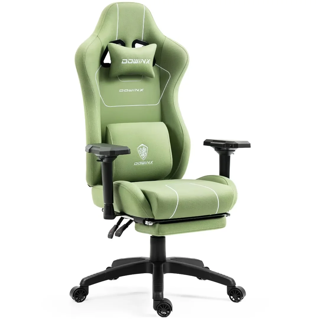 Dowinx Gaming Chair Tech Fabric with Pocket Spring Cushion Ergonomic Computer Chair with Massage Lumbar Support and Footrest Comfortable Reclining Game Office Chair 300lbs for Adult and Teen Green Wal...