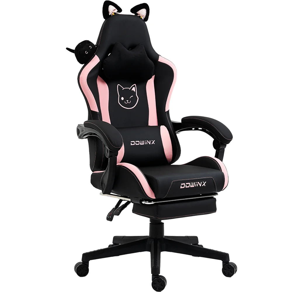 Dowinx Gaming Chair with Cat Ears, Massage Lumbar & Footrest - Ergonomic Reclining Computer ...
